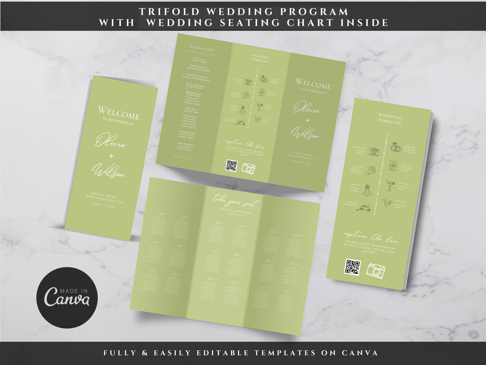 Trifold Wedding Timeline With Wedding Seating Chart Template, Wedding ...