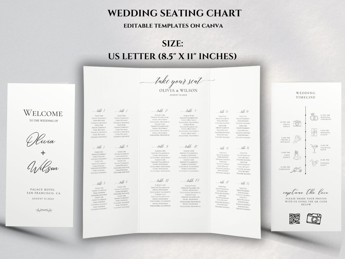 Trifold Wedding Timeline With Wedding Seating Chart Template, Wedding ...
