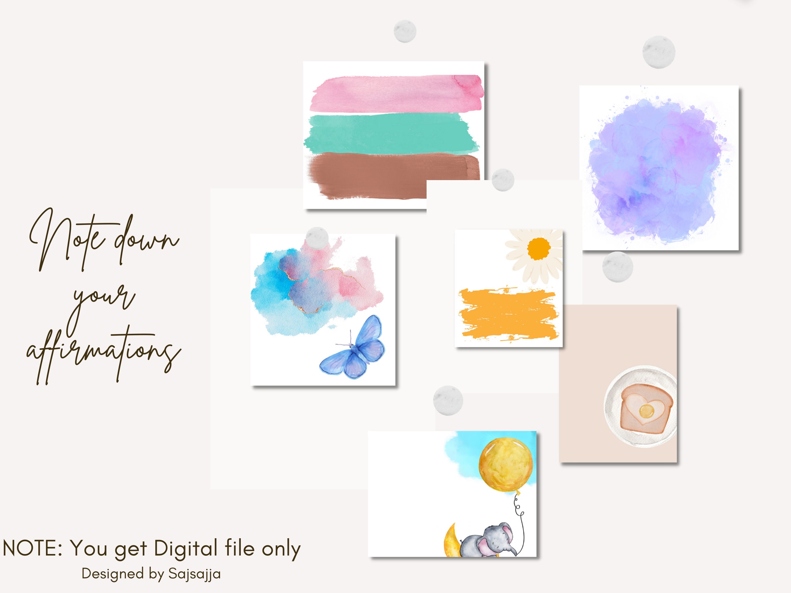50 Watercolor Printable Blank Affirmation Cards, Digital Download ...
