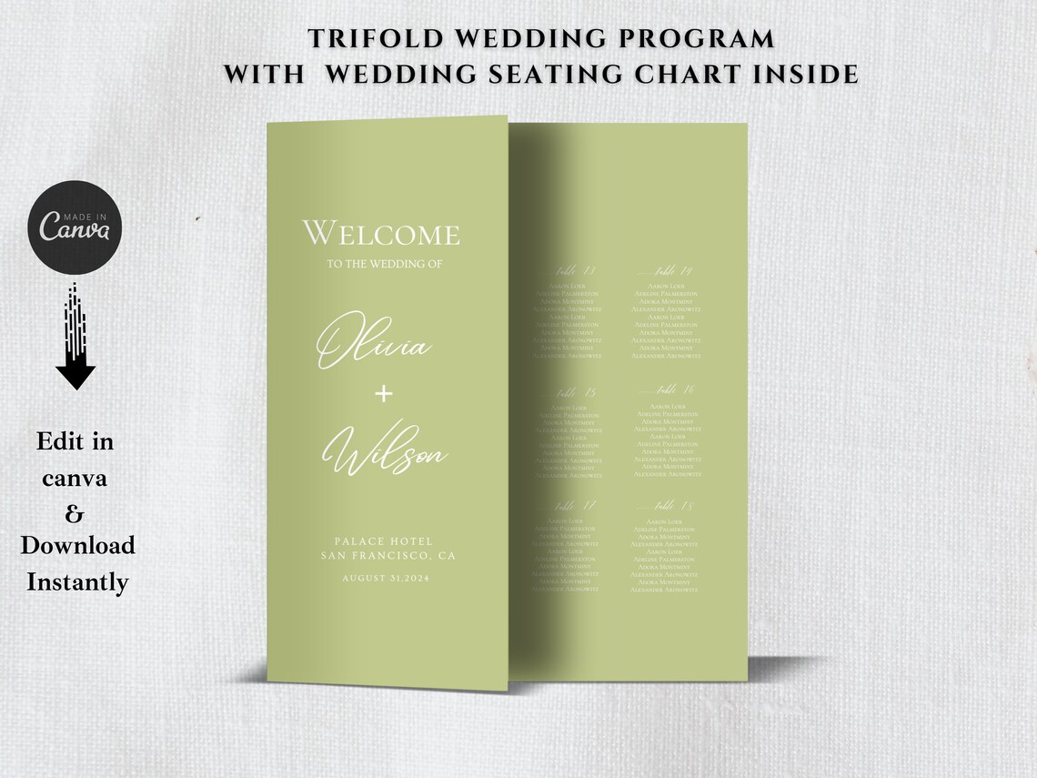 Trifold Wedding Timeline With Wedding Seating Chart Template, Wedding ...