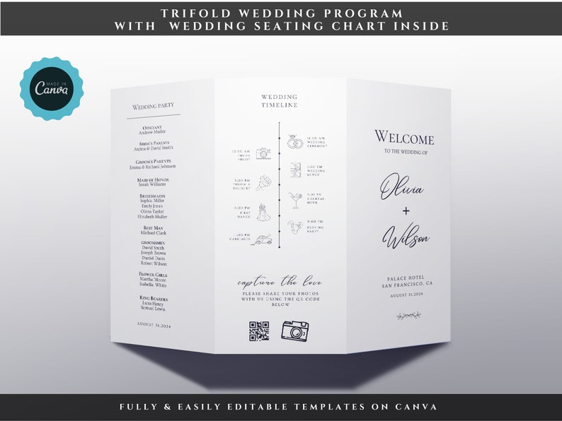 Trifold Wedding Timeline With Wedding Seating Chart Template, Wedding ...