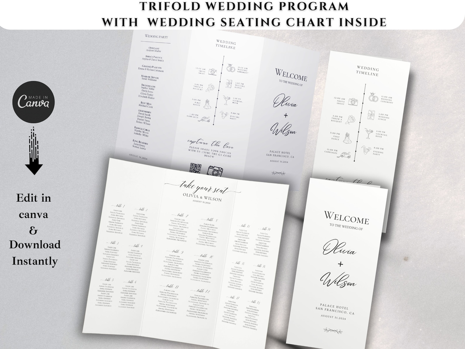 Trifold Wedding Timeline With Wedding Seating Chart Template, Wedding ...