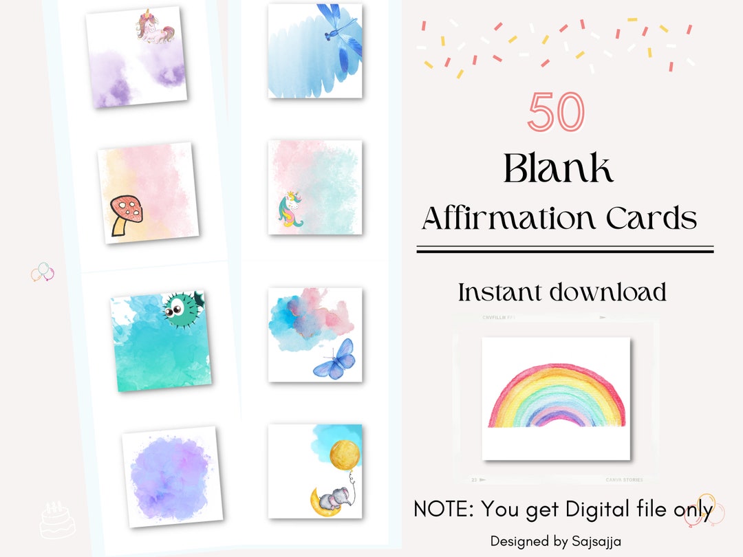 50 Watercolor Printable Blank Affirmation Cards, Digital Download ...