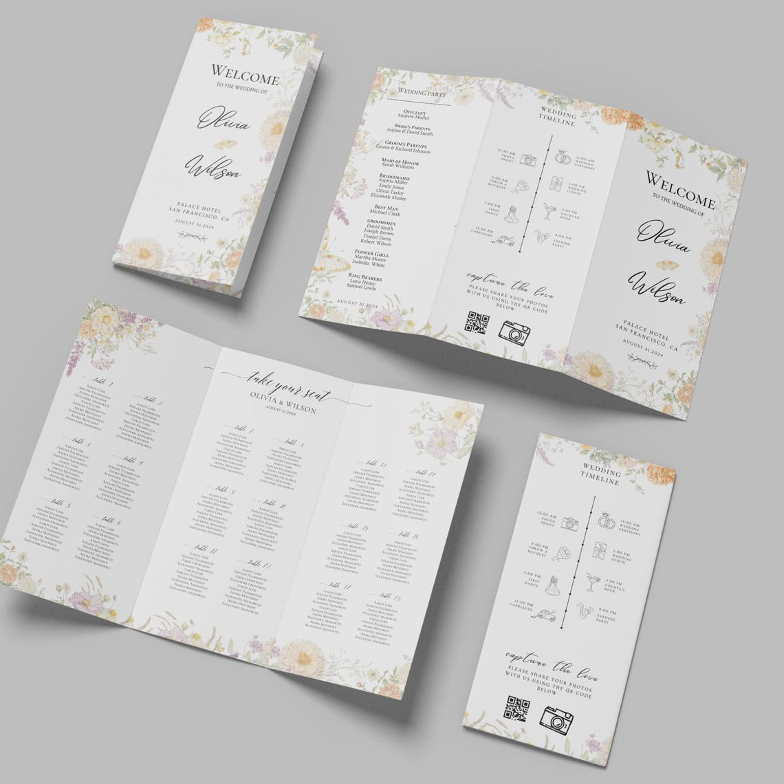 Trifold Wedding Program, Trifold Wedding Timeline Wedding Seating Chart ...