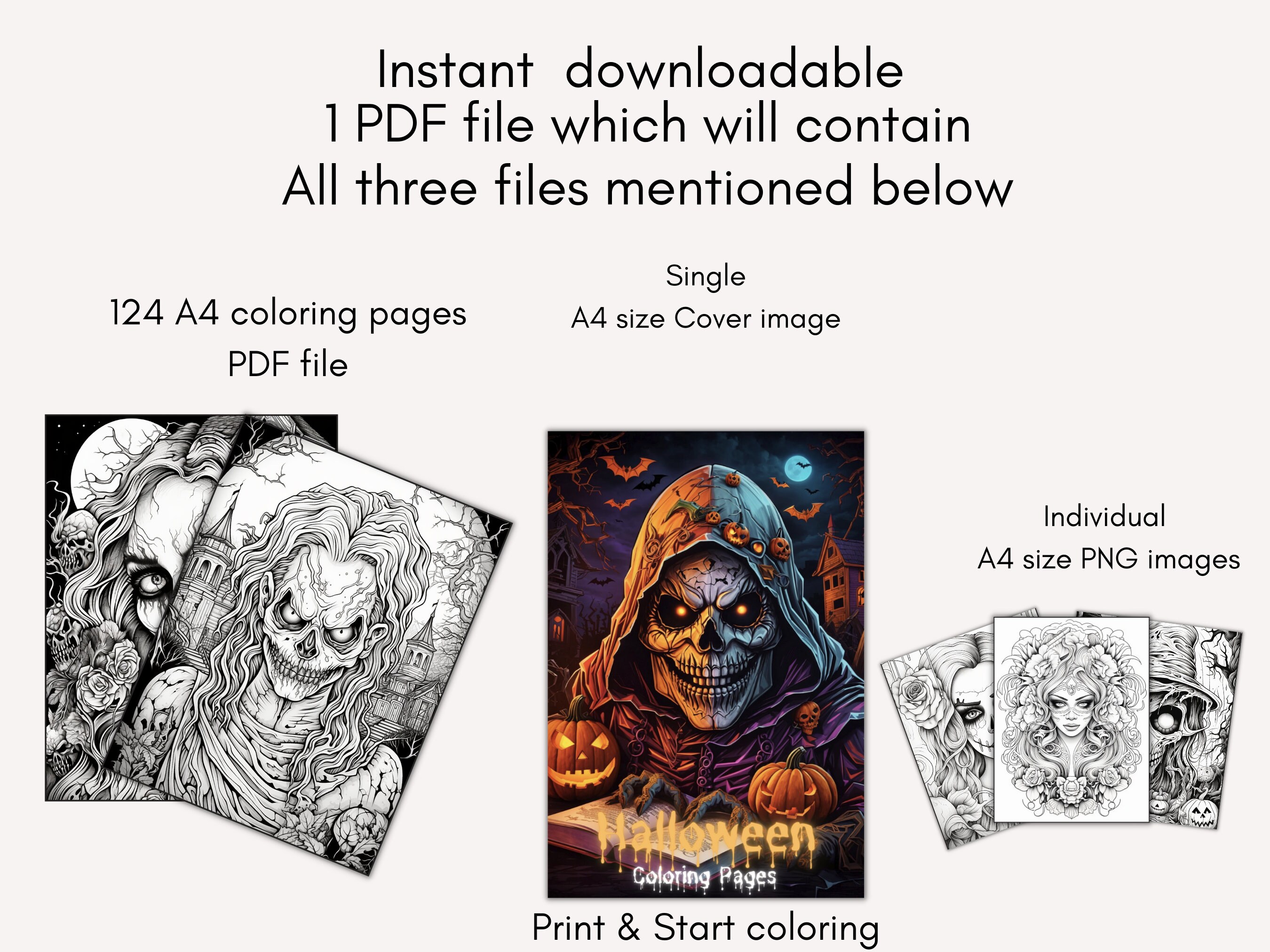 85 Halloween Coloring Book Pages, Adult Coloring Book, Printable ...