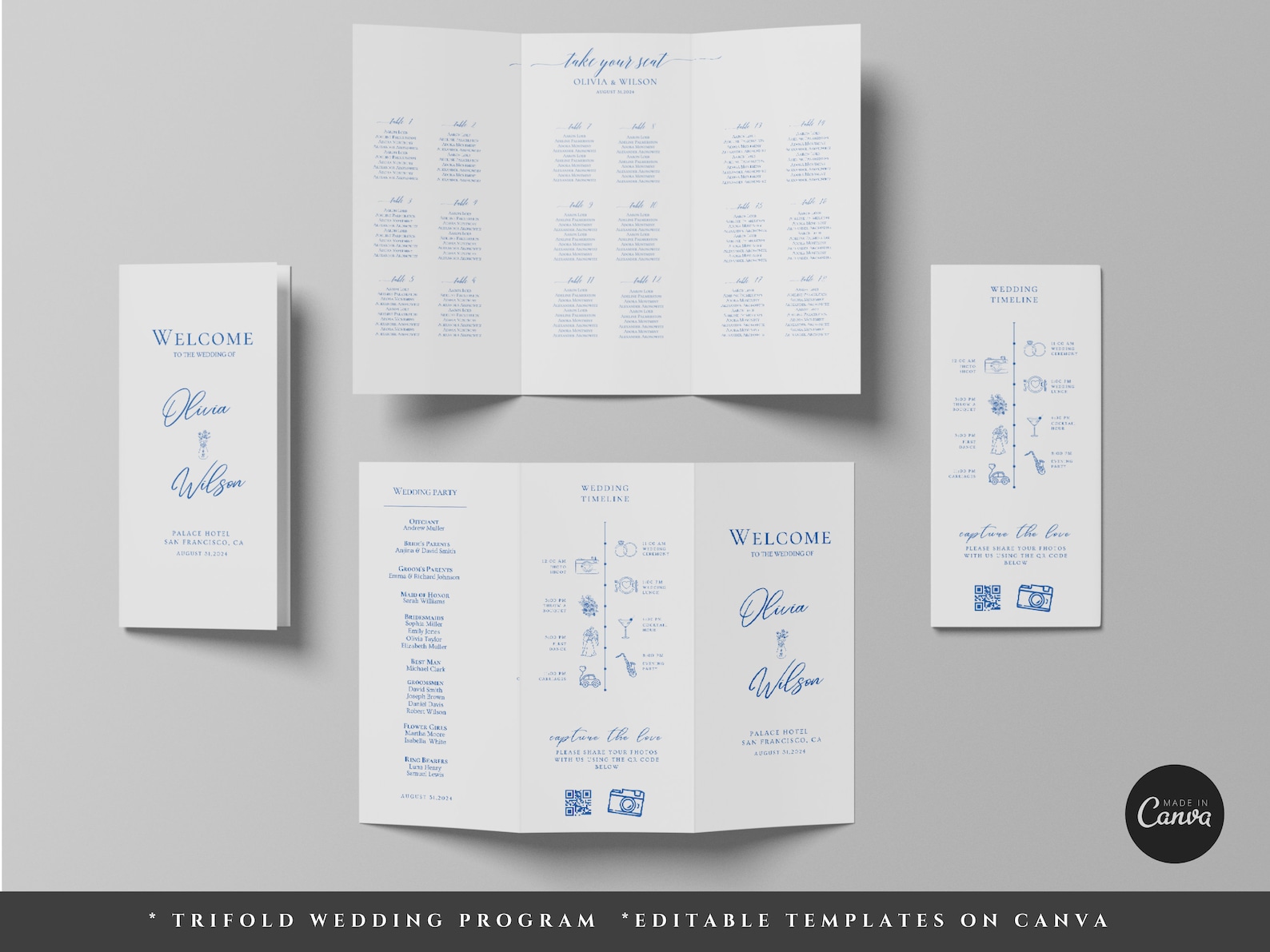 Trifold Wedding Program, Trifold Wedding Timeline Wedding Seating Chart ...