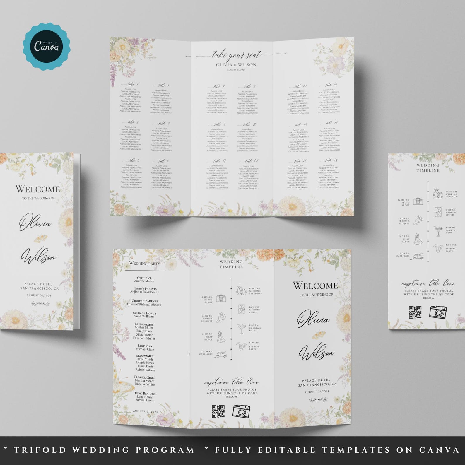 Trifold Wedding Program, Trifold Wedding Timeline Wedding Seating Chart ...
