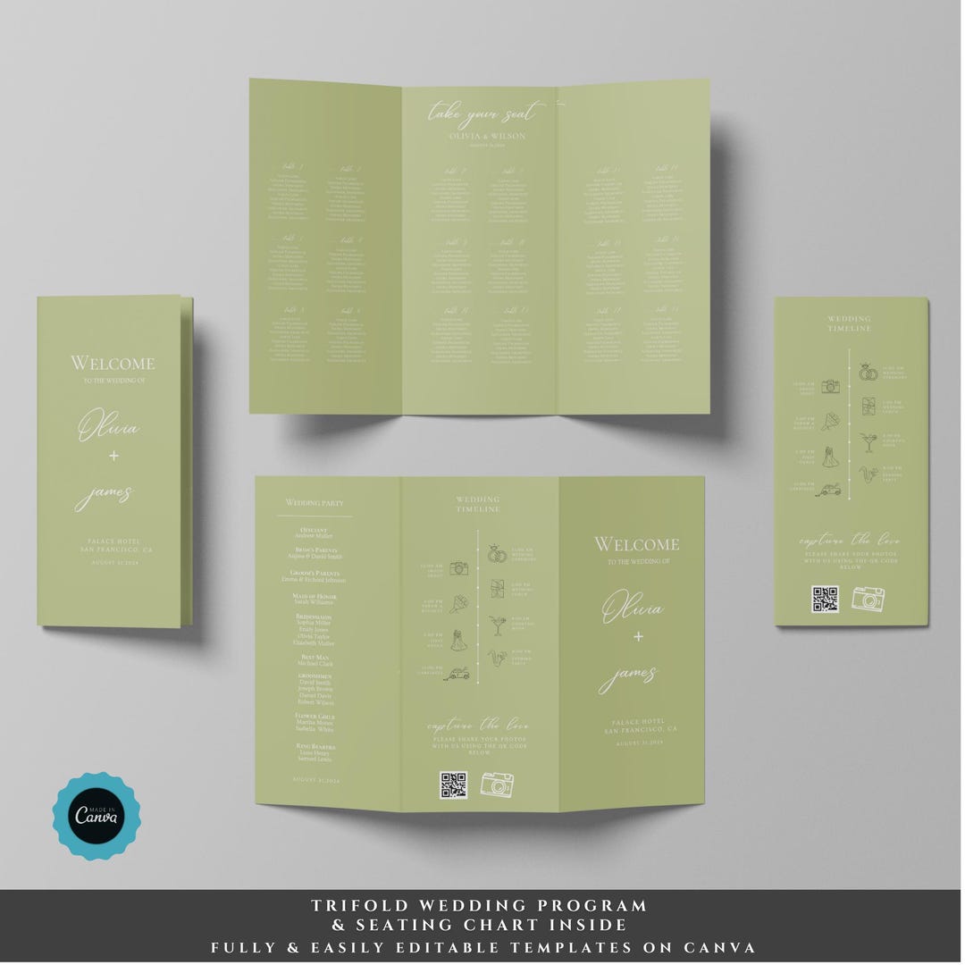 Trifold Wedding Timeline With Wedding Seating Chart Template, Wedding ...