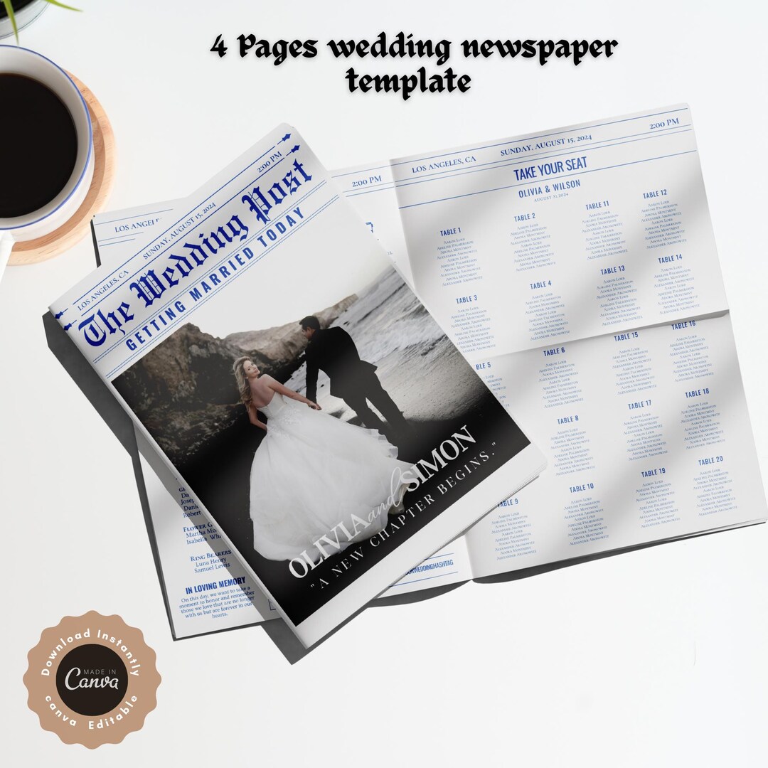 Wedding Newspaper Template With Wedding Seating Chart & Wedding ...