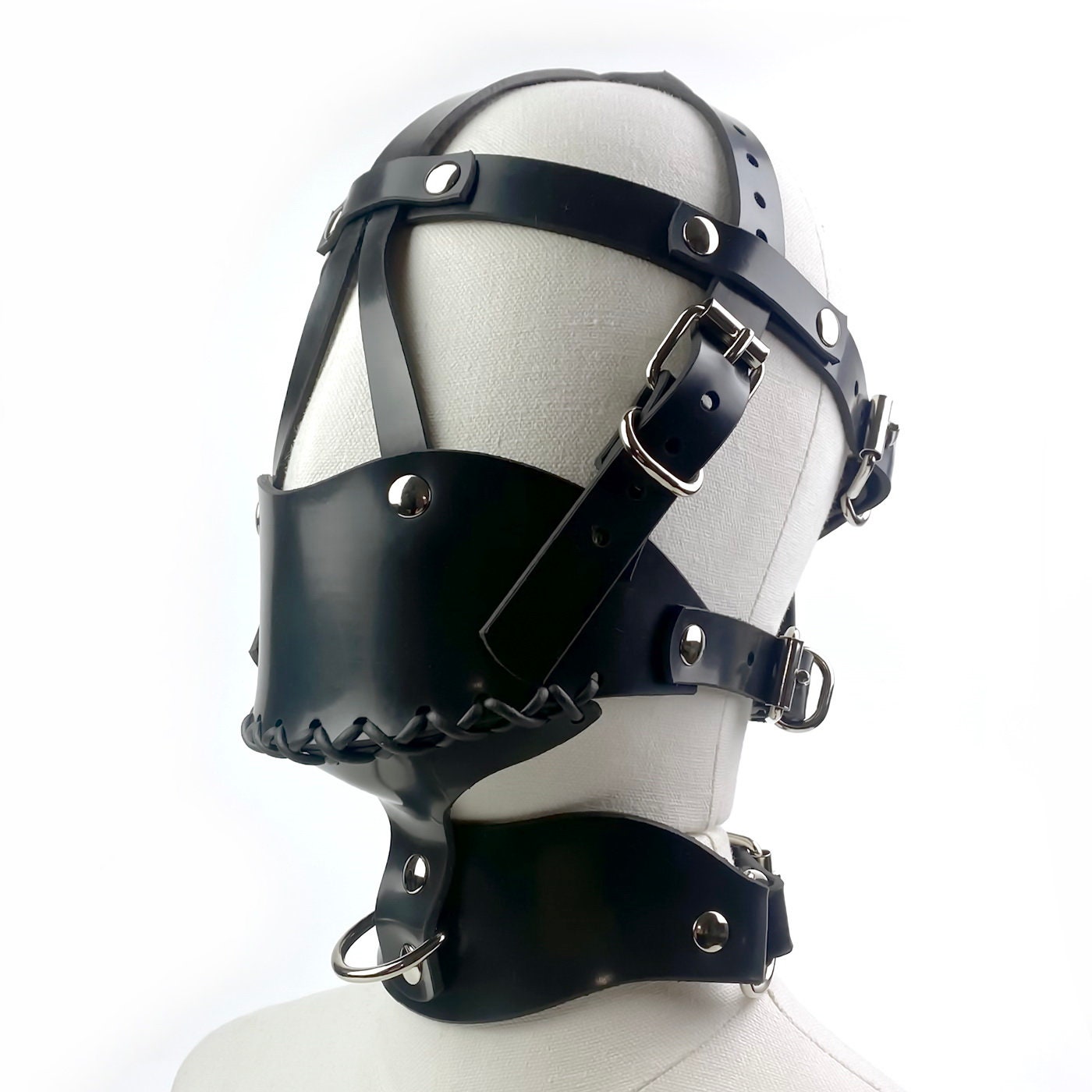 Heavy Rubber Muzzle / Head Harness With Ergonomic Shaped Collar Bondage ...