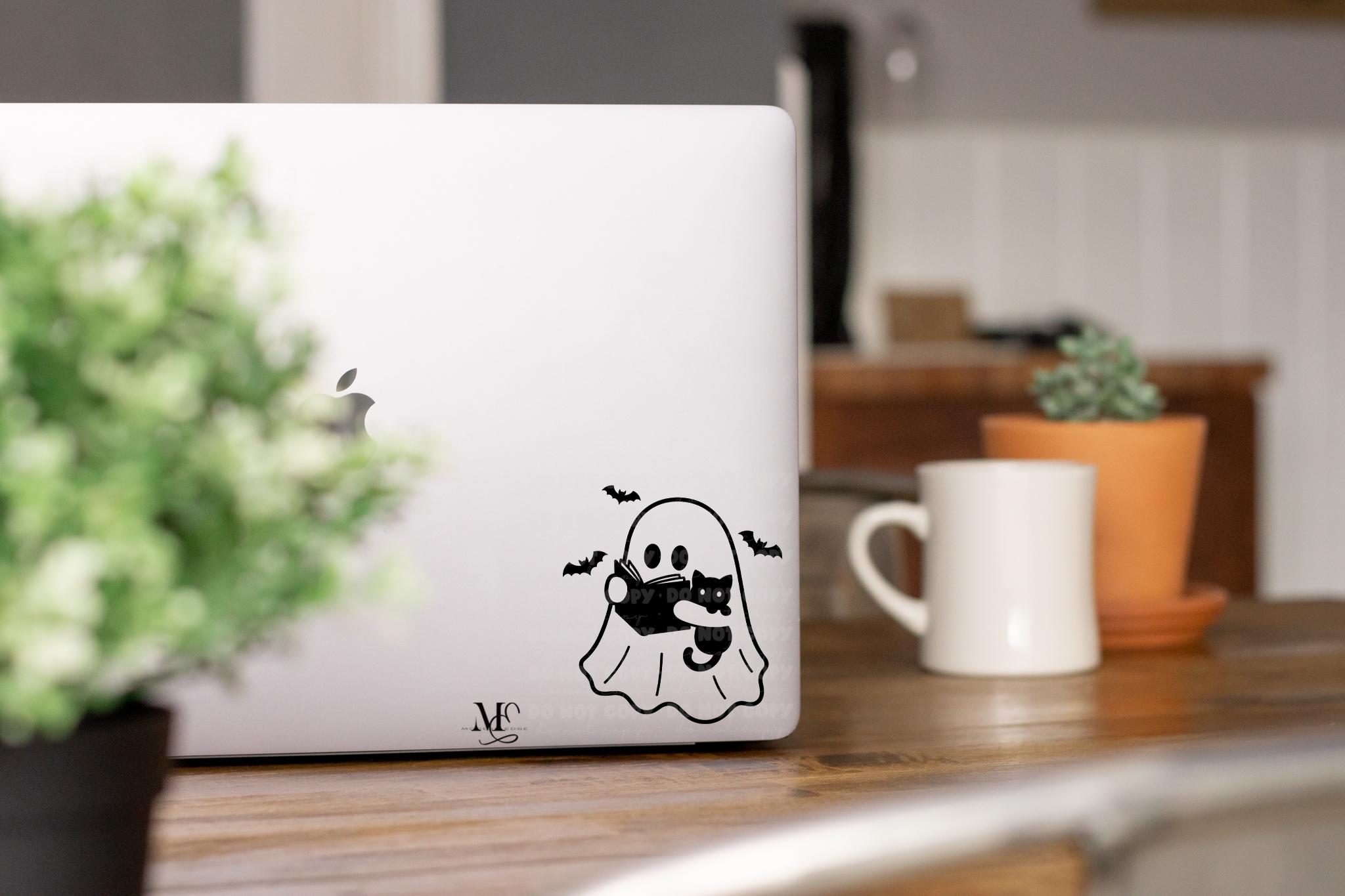 Ghost Reading Cat Car Decal, Cute Ghost Vinyl Decal, Trending Decals ...
