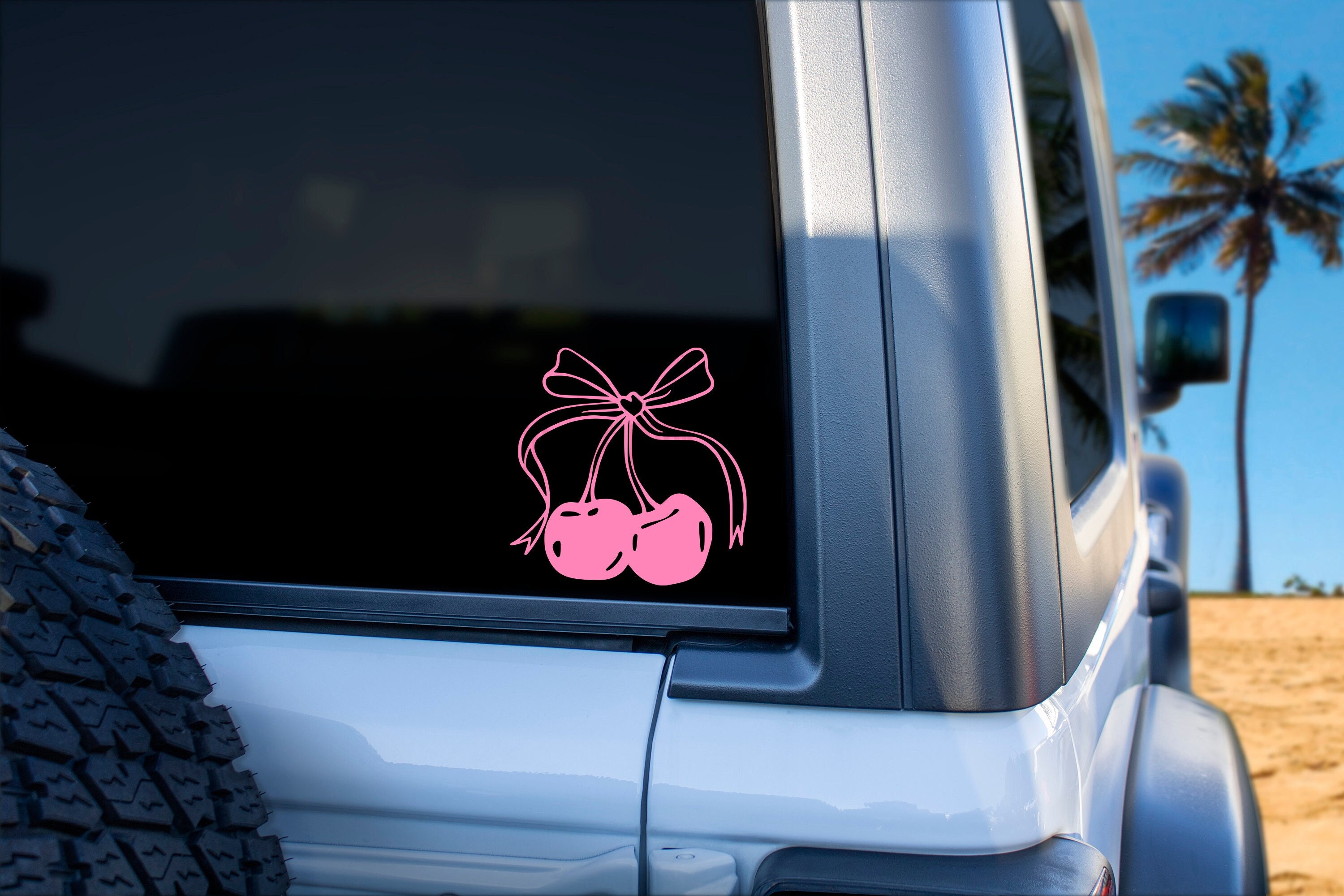 Pink Bow Cherries Car Sticker, Trendy Car Window Vinyl Decal, Truck ...
