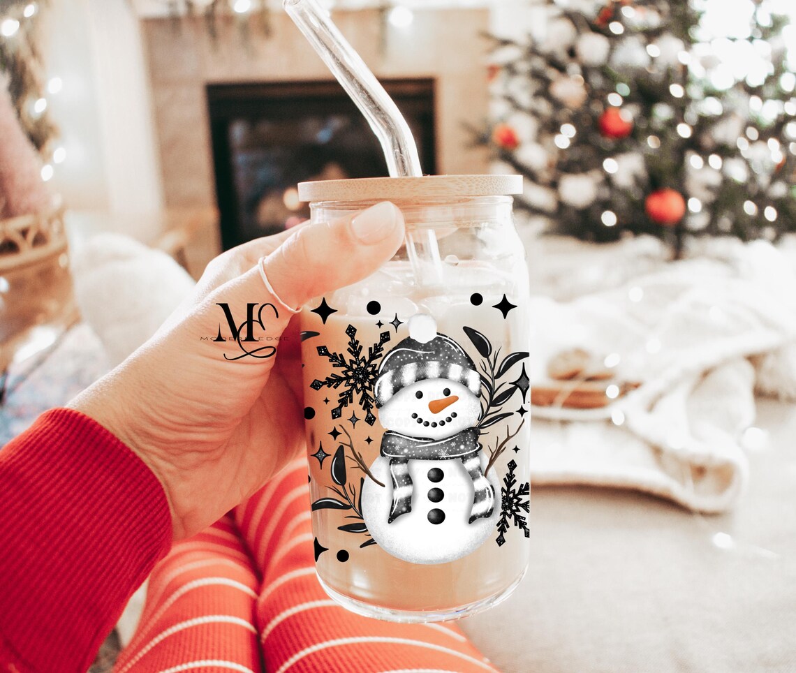 Christmas Snowman Coffee Glass, Christmas Iced Coffee Mug, Christmas ...