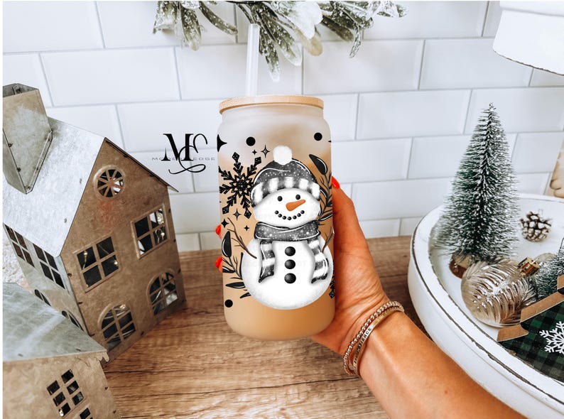 Christmas Snowman Coffee Glass, Christmas Iced Coffee Mug, Christmas ...