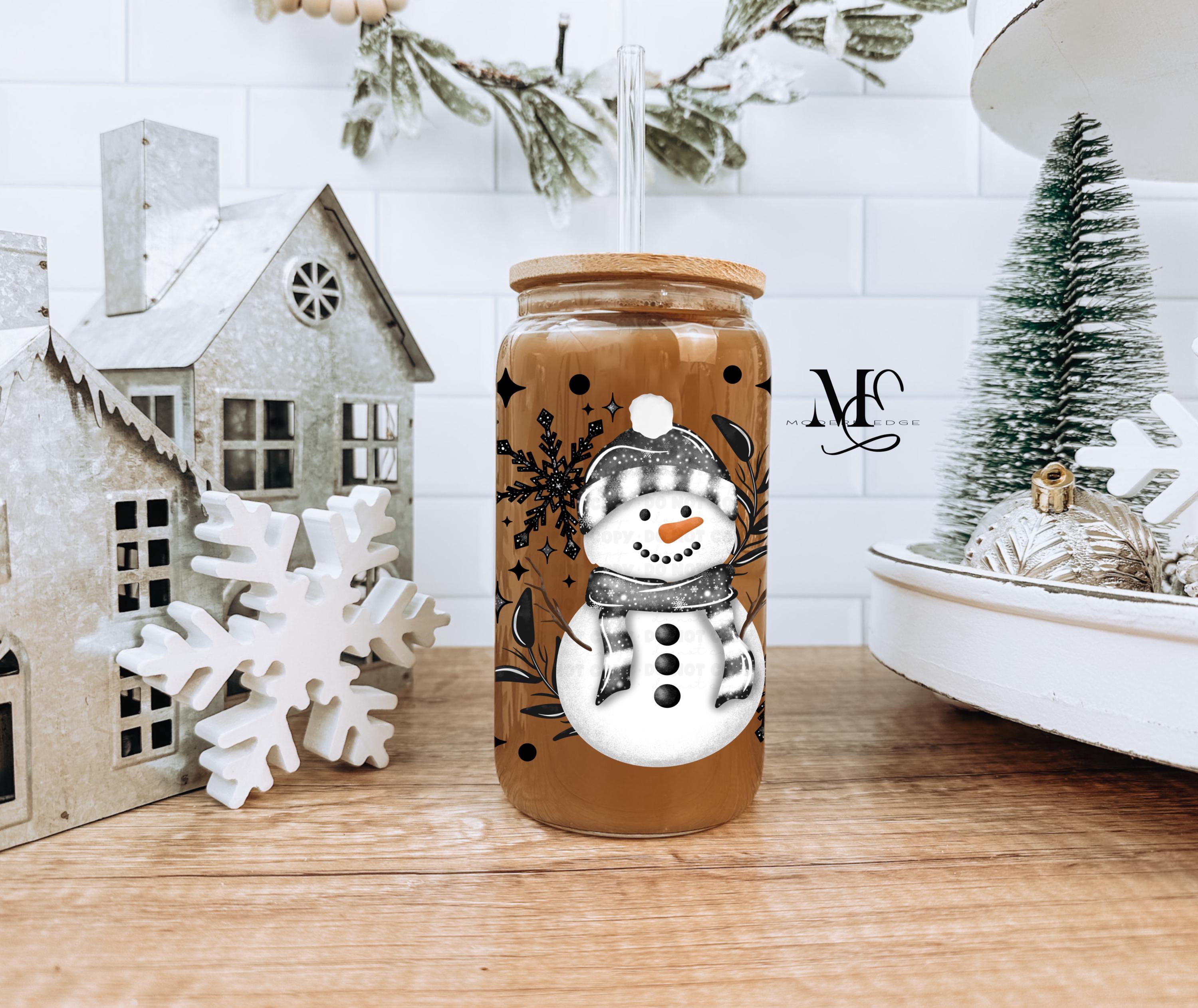Christmas Snowman Coffee Glass, Christmas Iced Coffee Mug, Christmas ...