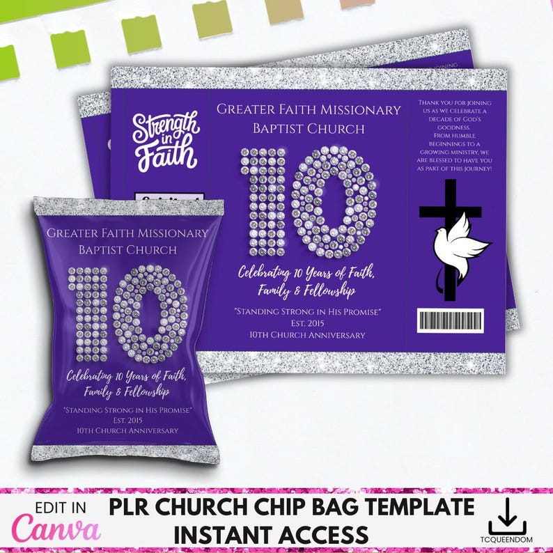 10th Church Anniversary Chip Bag, Canva Church Chip Bag, Church Party ...