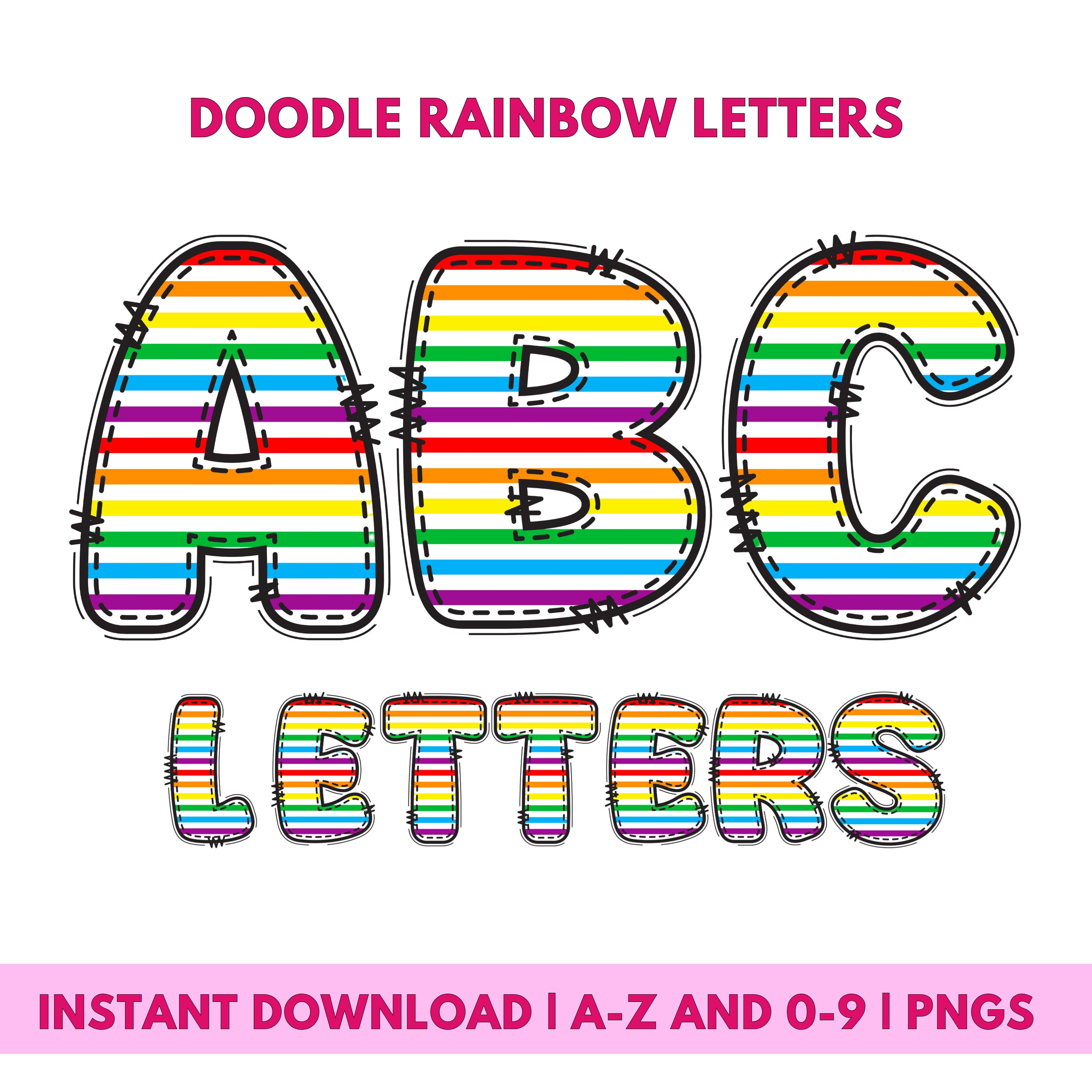 Doodle Rainbow Letters, PNG Letters, Rainbow, Letters, Pink, Doodle ...