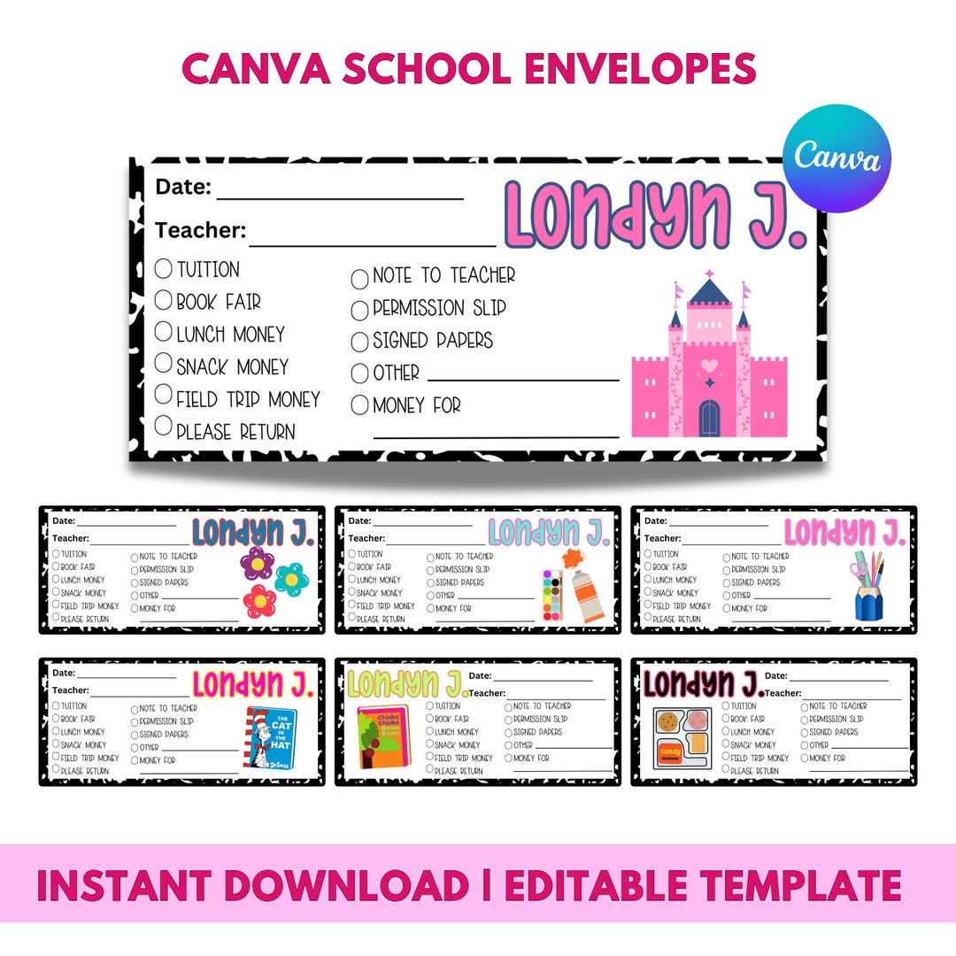 Canva School Envelopes, Editable School Envelope Template, Canva, Canva ...
