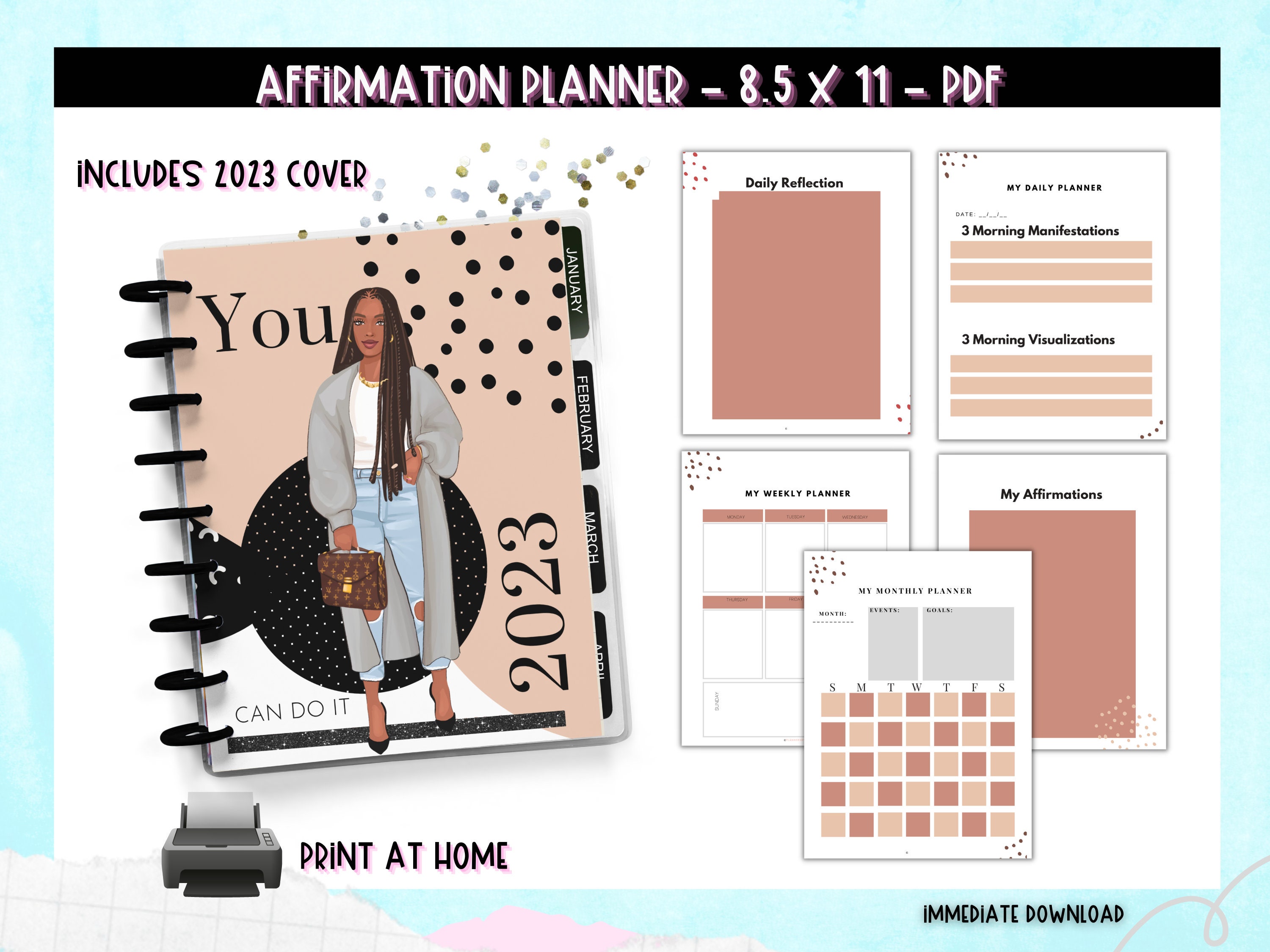 Printable 2023 Affirmation Planner, African American, Schedule, Weekly ...