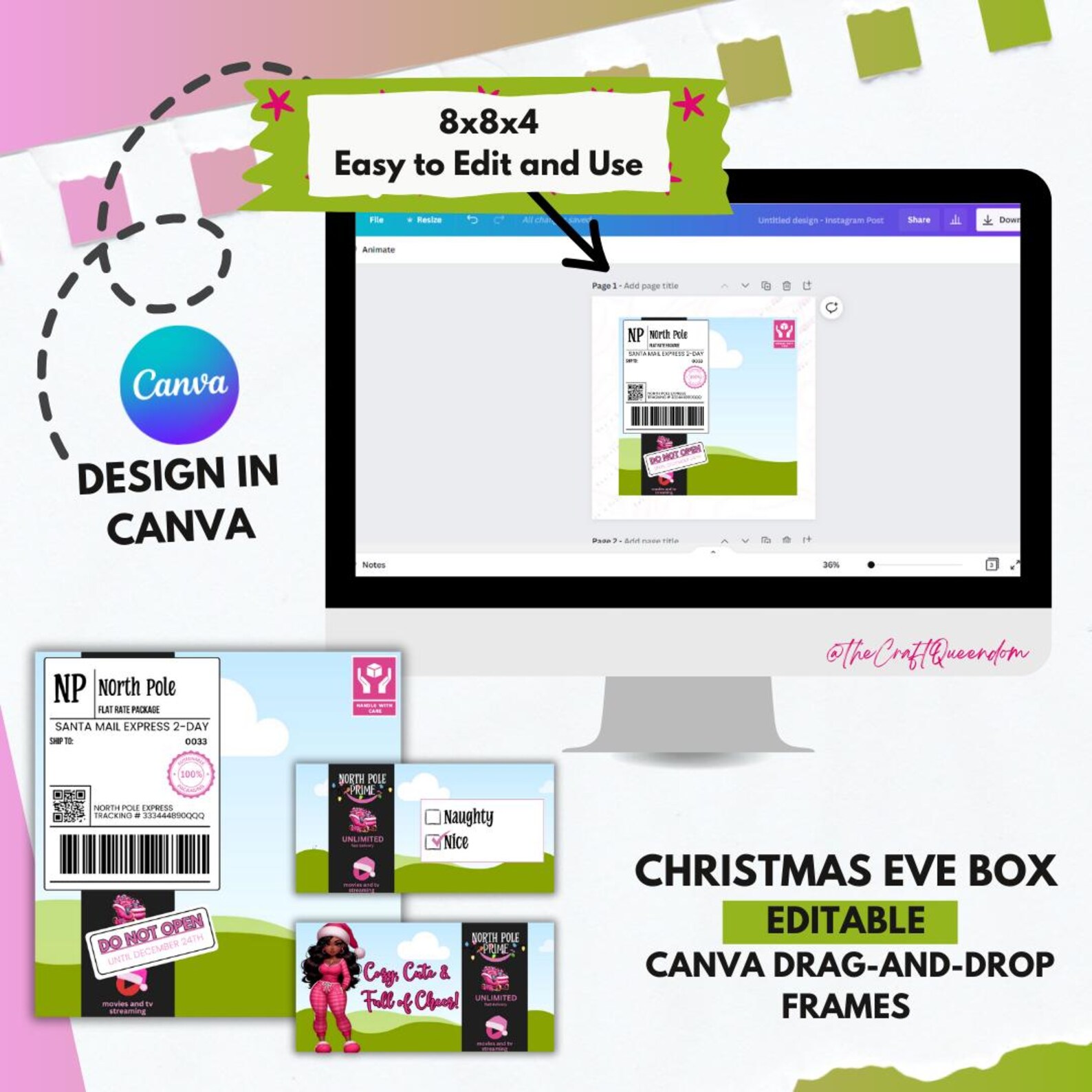 Editable Christmas Eve Box, Grinch Box, Christmas Canva Box Template ...