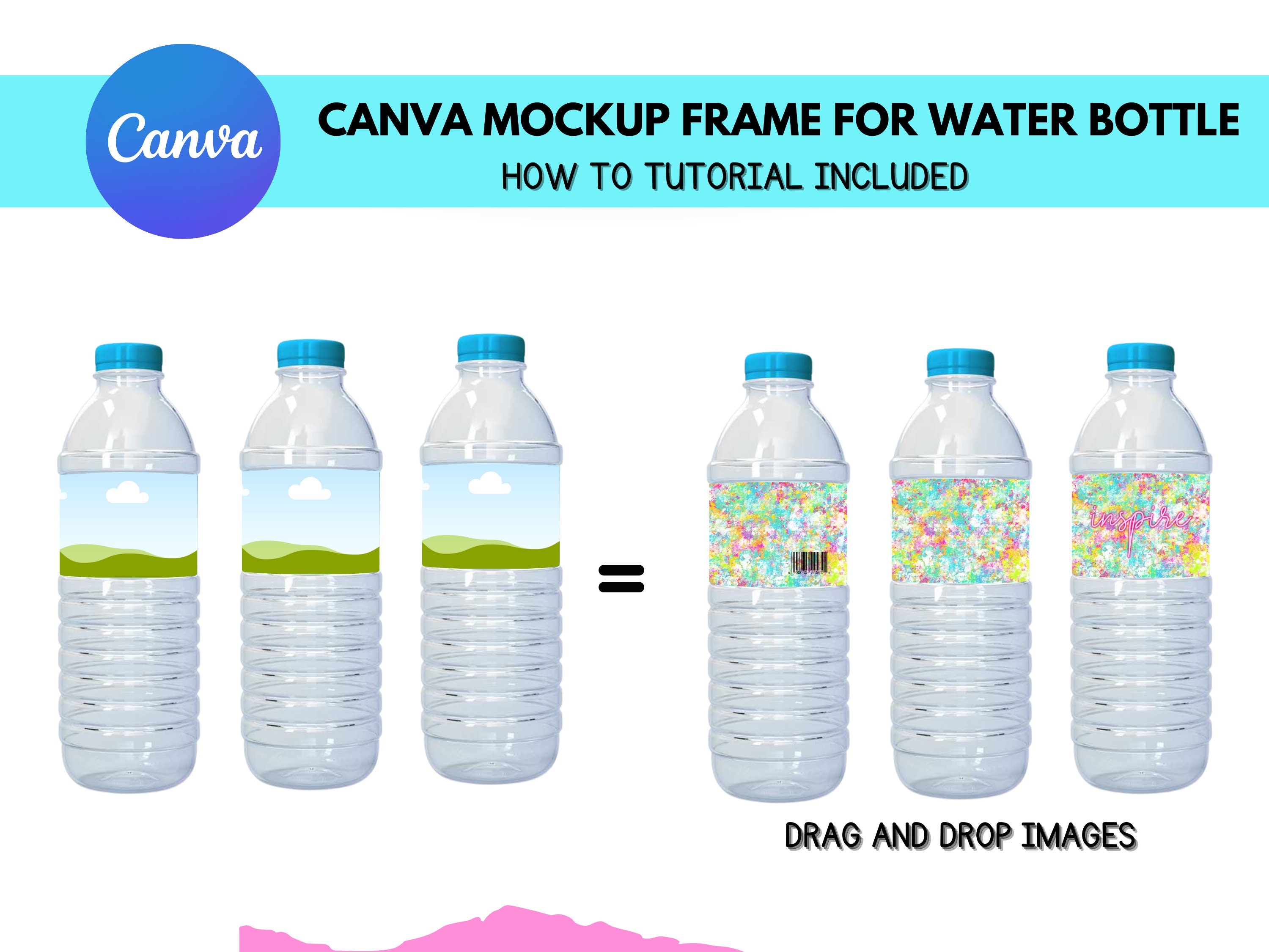 Canva Drag and Drop Water Bottle Frame Template, Add Your Own, Canva ...