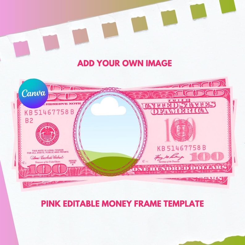 Personalized 100 Dollar Bill Template, Editable Canva Template ...