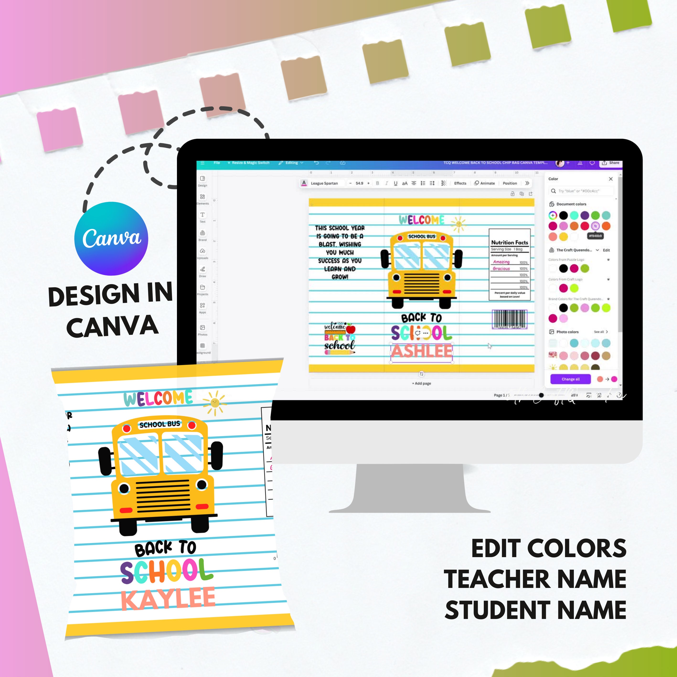 Editable Back to School Chip Bag Canva Template, Canva, Welcome Back ...