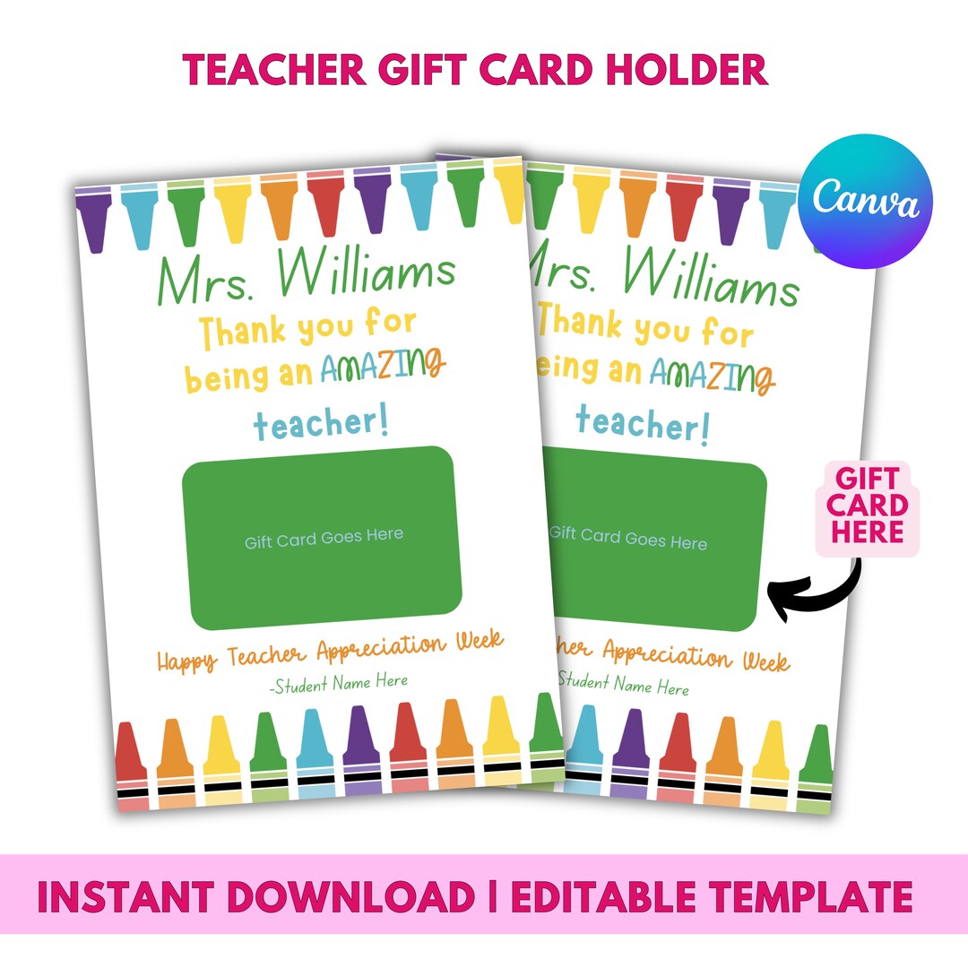 Editable Gift Card Holder, Gift Card Holder, Teacher Gift Card Canva ...