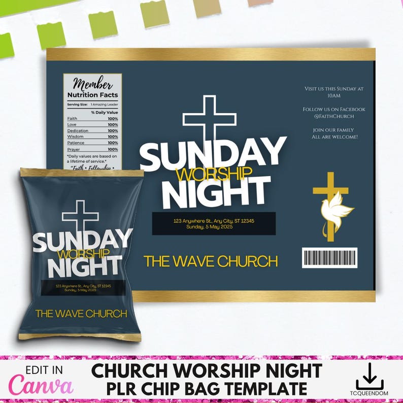 Editable Church Chip Bag, Worship Night Chip Bag, Church Event Chip Bag ...