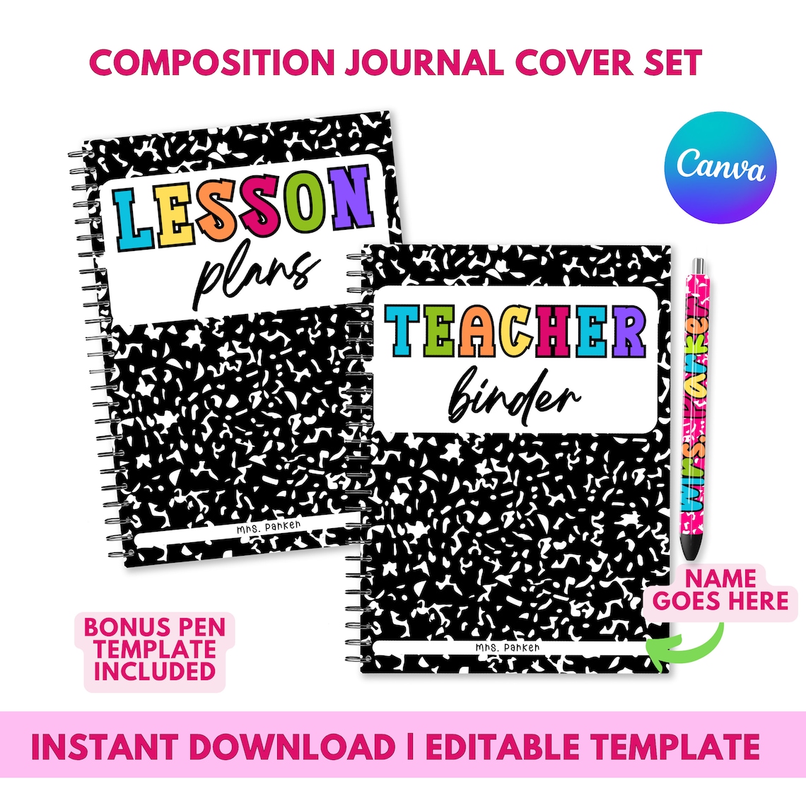 Editable Composition Notebook Set Canva Template, Pen Wrap, Teacher ...