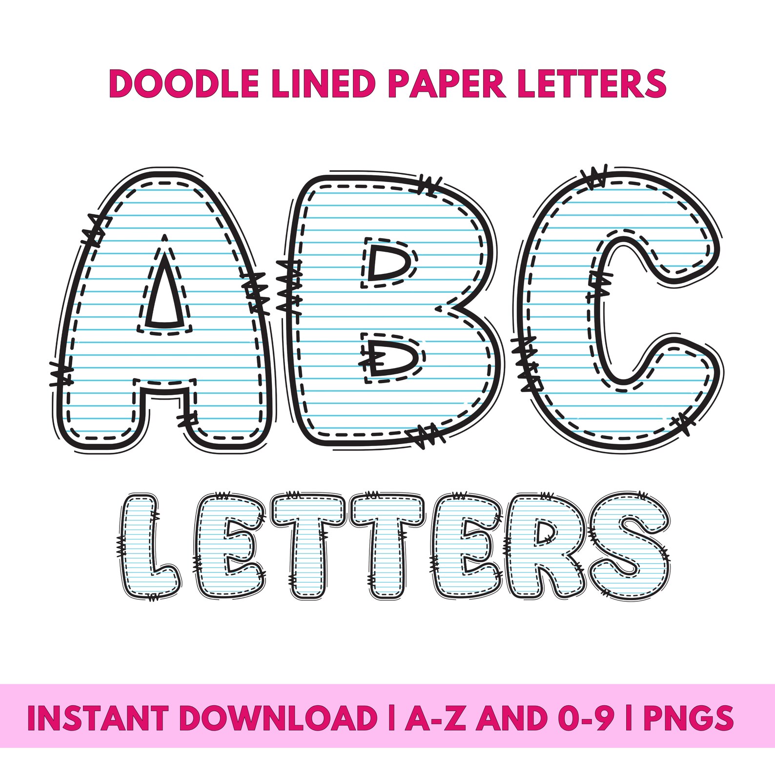 Doodle Lined Paper Letters, PNG Letters, Lined Papaer, Letters, Pink ...