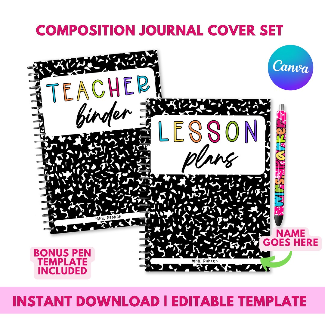 Editable Composition Notebook Set Canva Template, Pen Wrap, Teacher ...