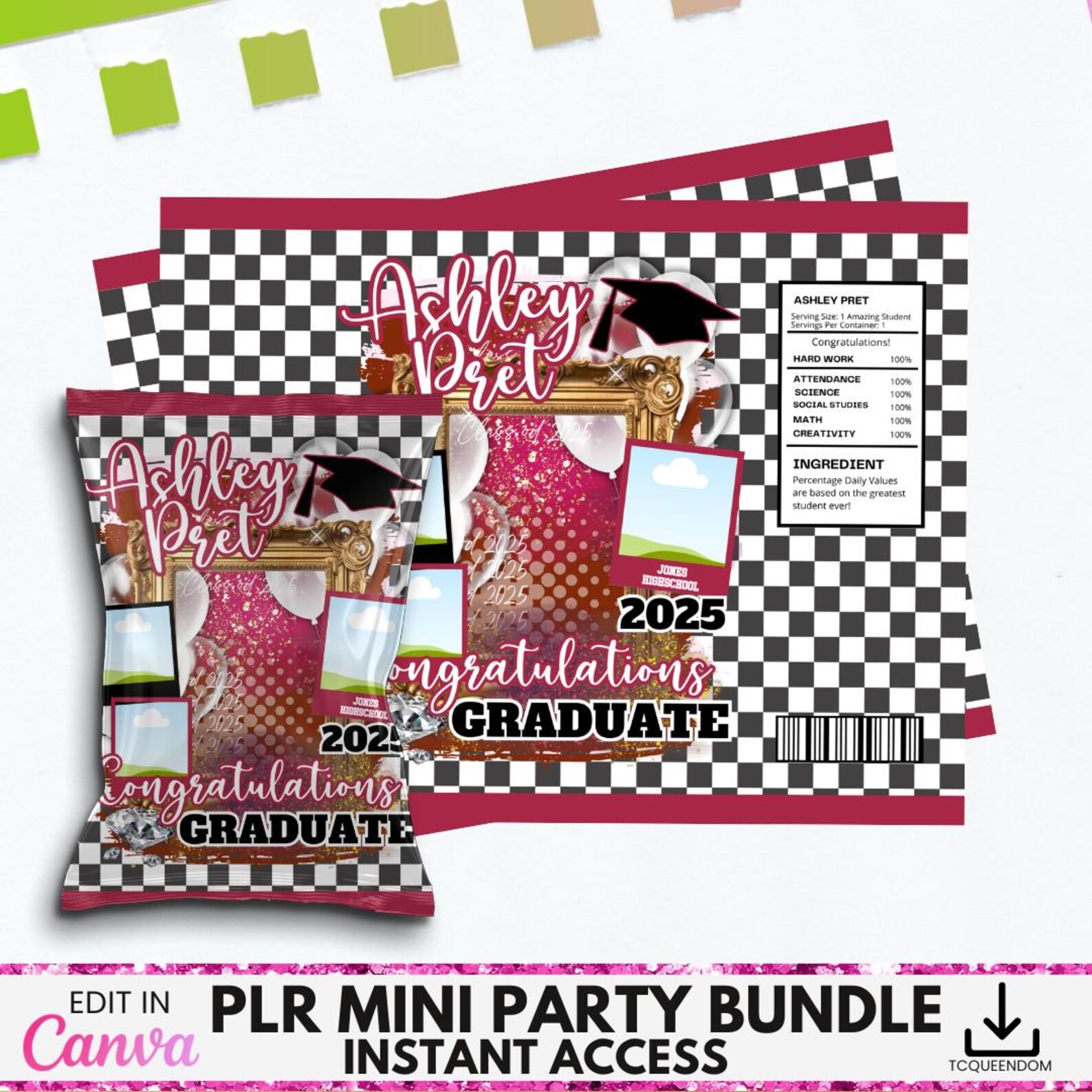 Graduation Chip Bag, Canva Party Favor, Party Favor, Senior Chip Bag ...