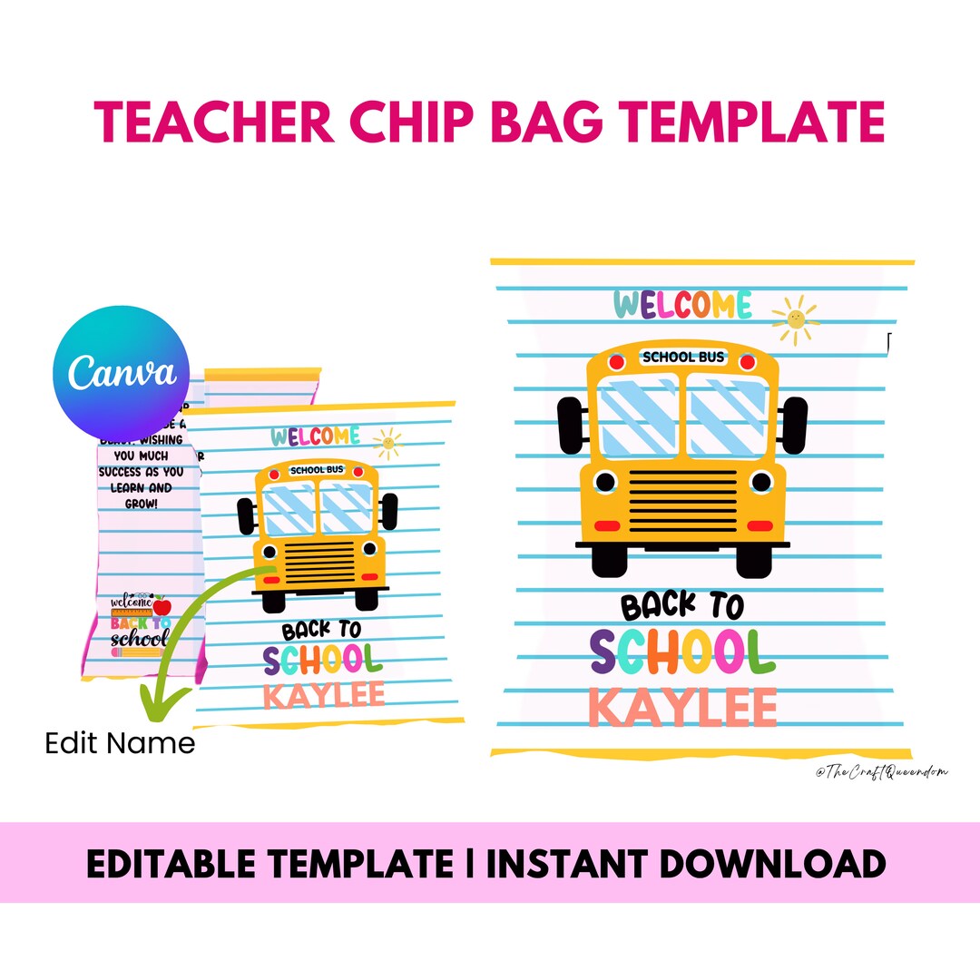 Editable Back to School Chip Bag Canva Template, Canva, Welcome Back ...
