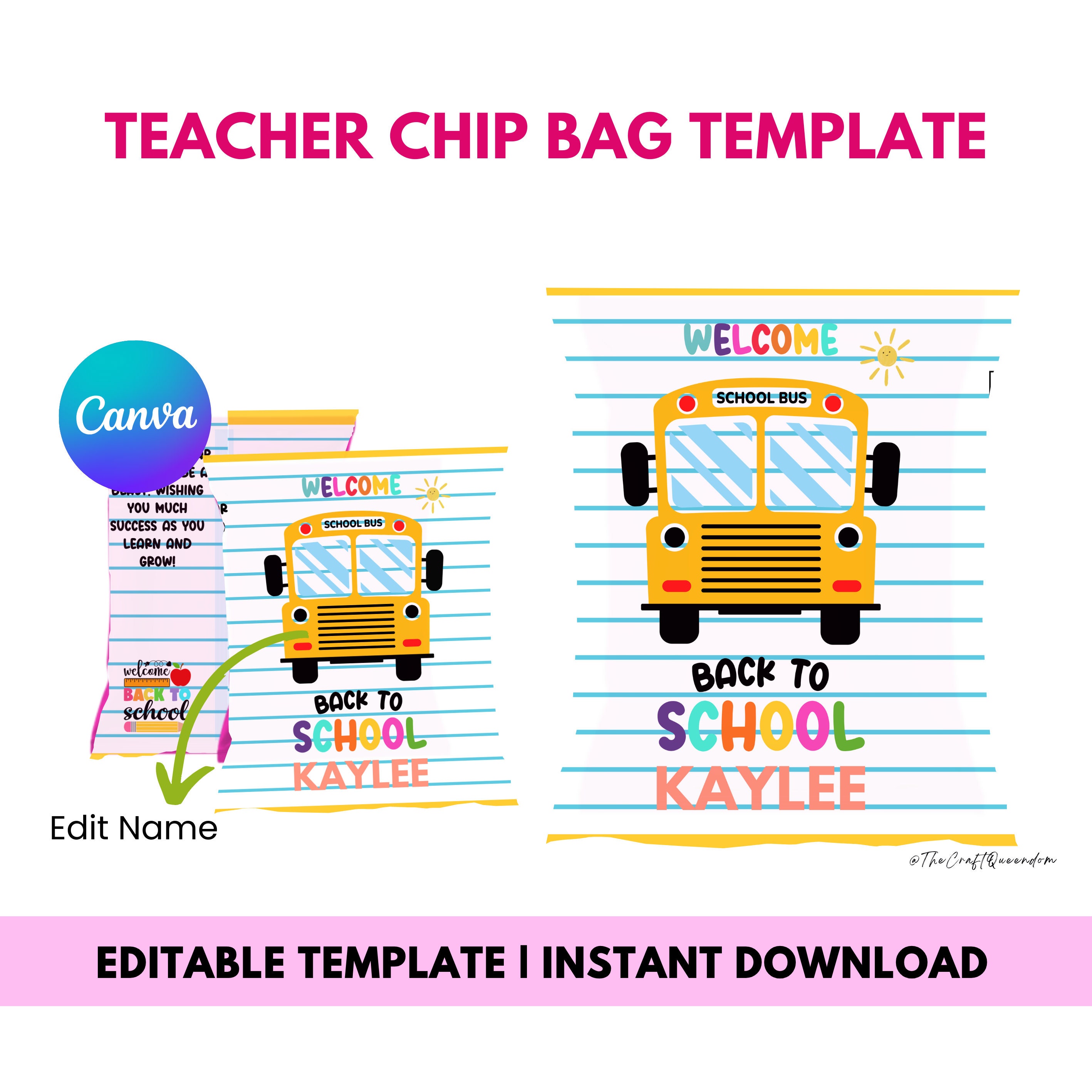 Editable Back to School Chip Bag Canva Template, Canva, Welcome Back ...