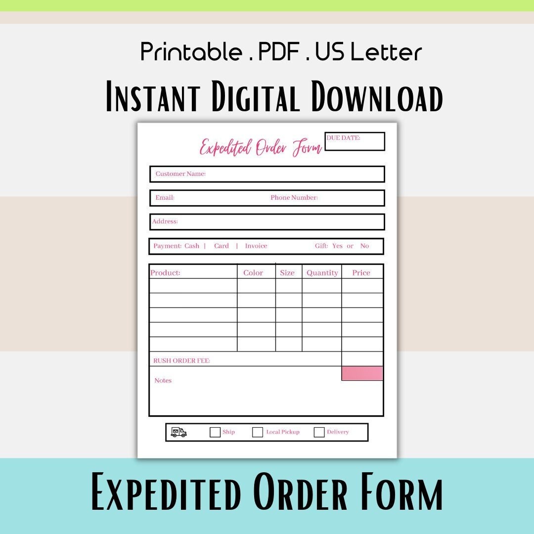 Expedited Order Form Template Small Business Printable - Etsy