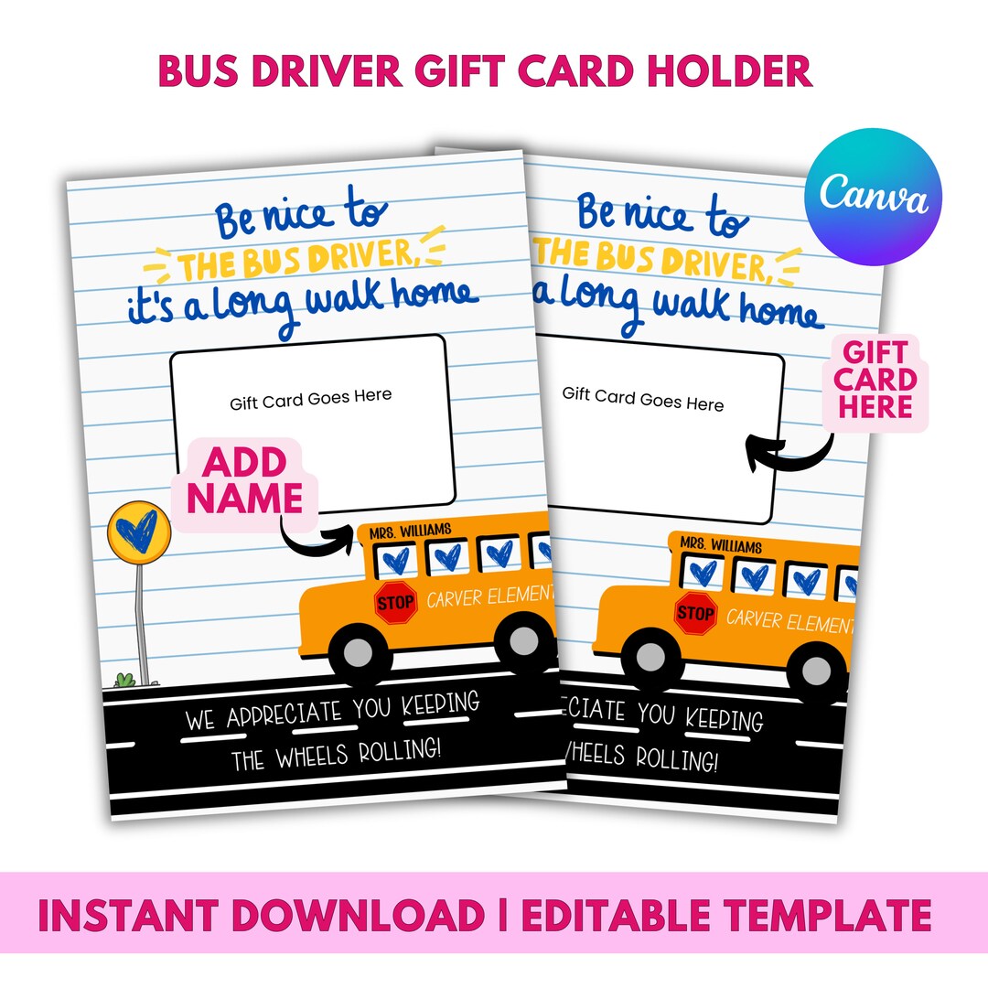 Editable Gift Card Holder, Gift Card Holder, Bus Driver Gift Card Canva ...