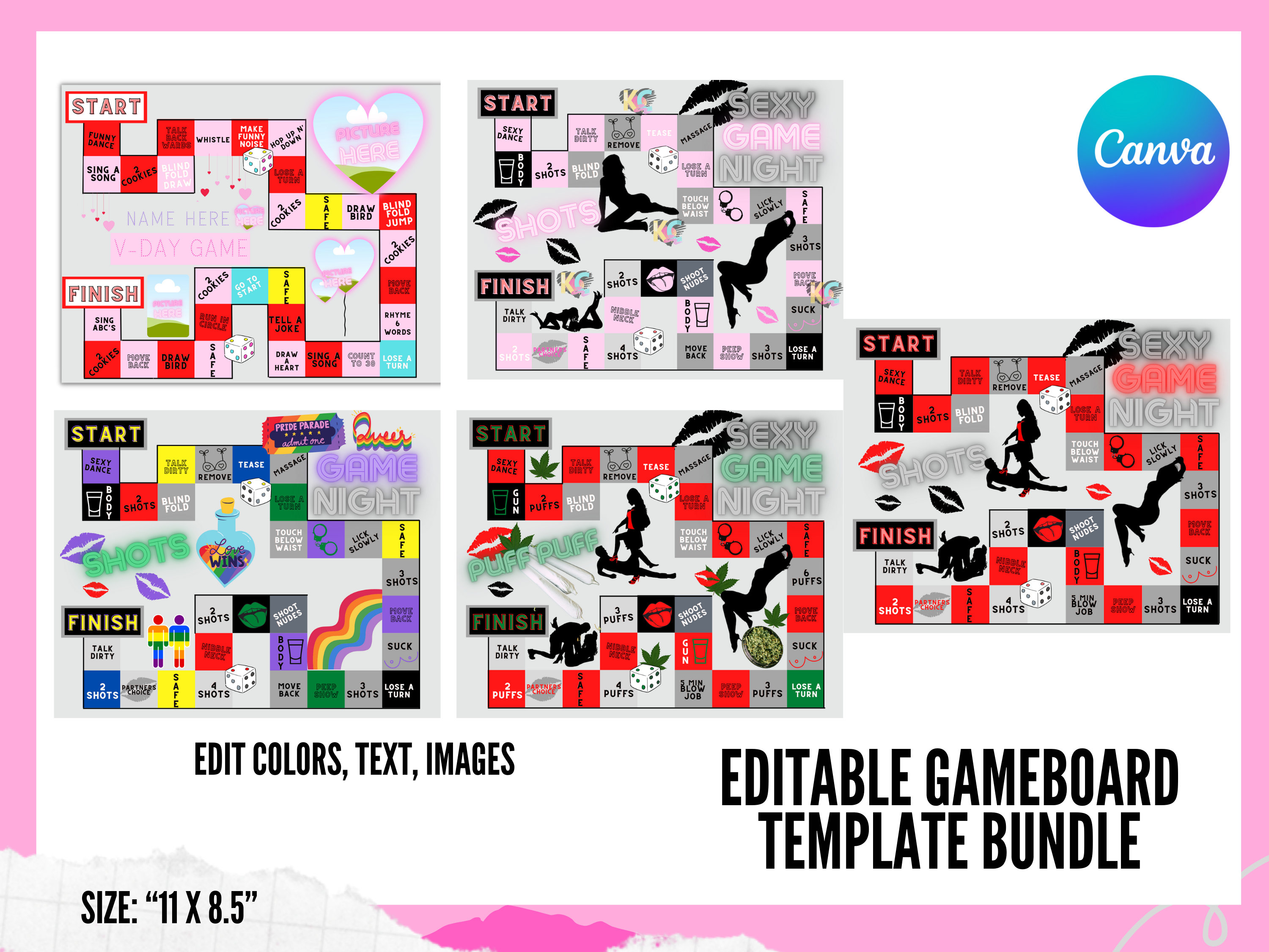 Canva Game Night Bundle, Valentines Day Gameboard, Editable, Canva ...