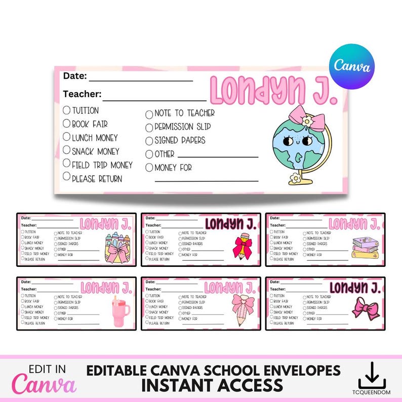Canva School Envelopes, Editable School Envelope Template, Canva, Canva ...