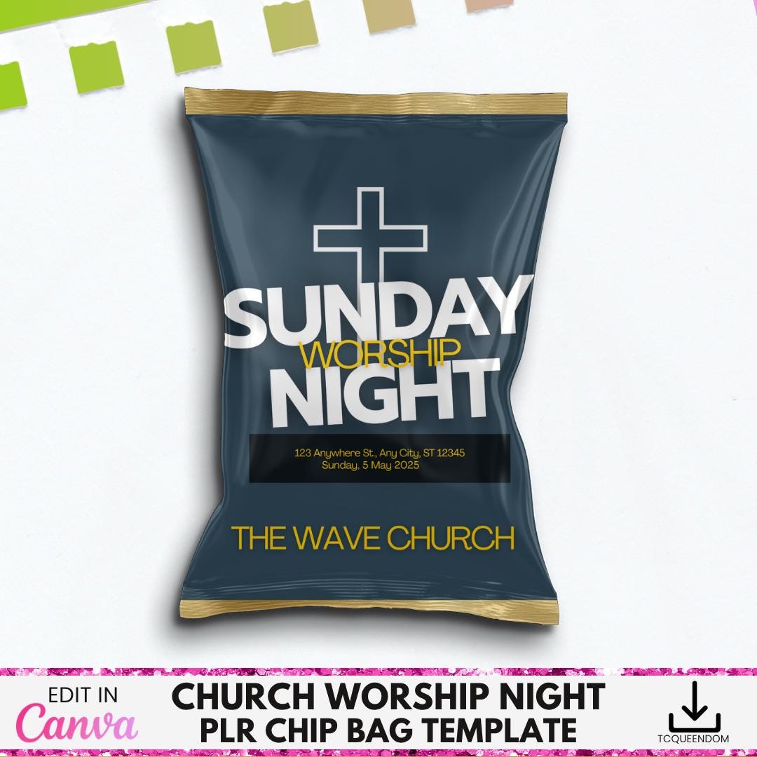 Editable Church Chip Bag, Worship Night Chip Bag, Church Event Chip Bag ...
