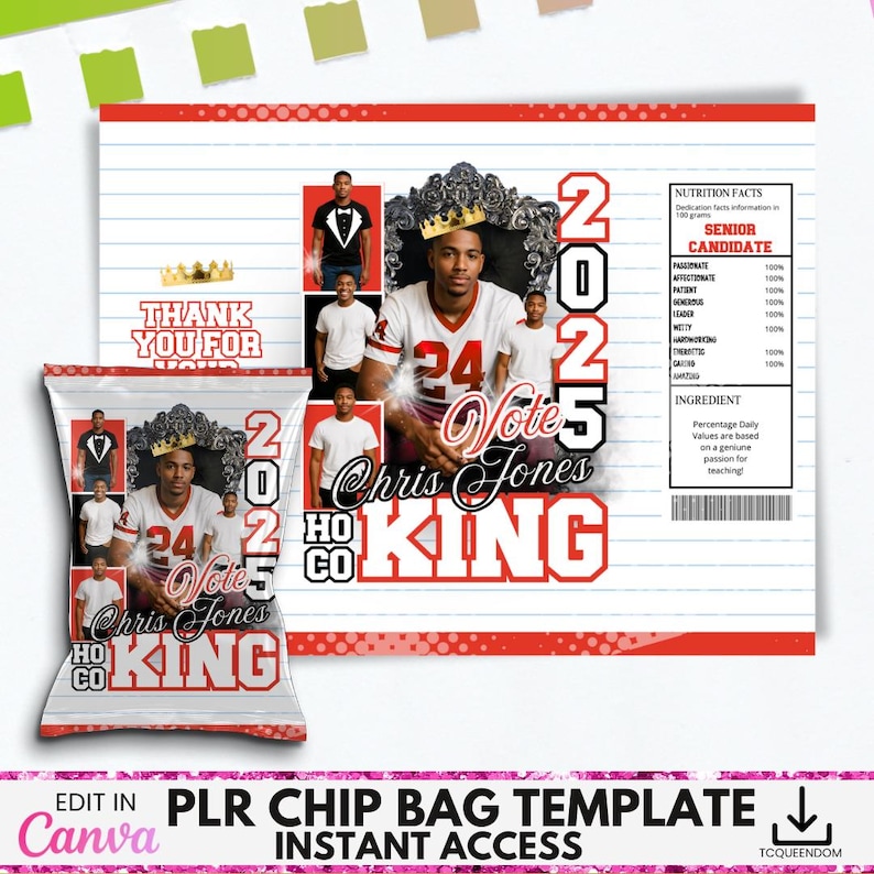 Vote Homecoming Chip Bag Template, Canva Editable Chip Bag, Homecoming ...