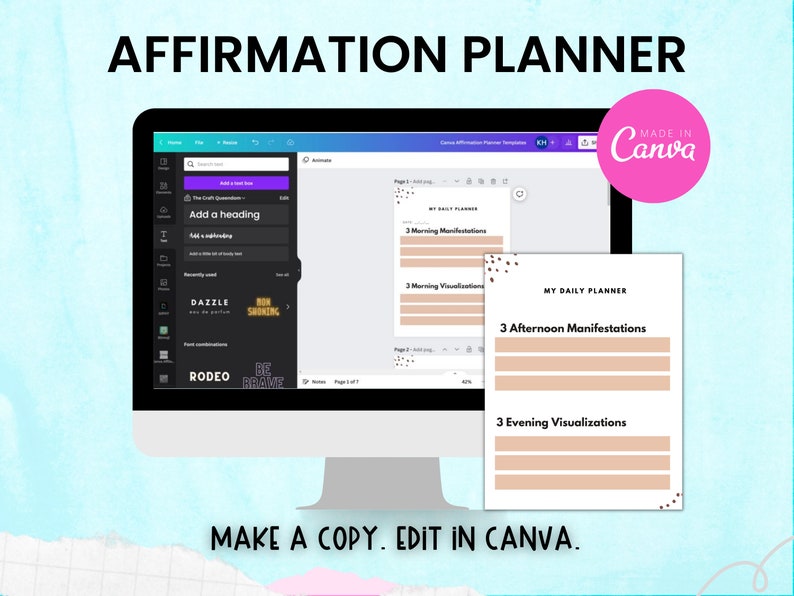 Canva 2023 Affirmation Planner, African American, Editable Planner ...