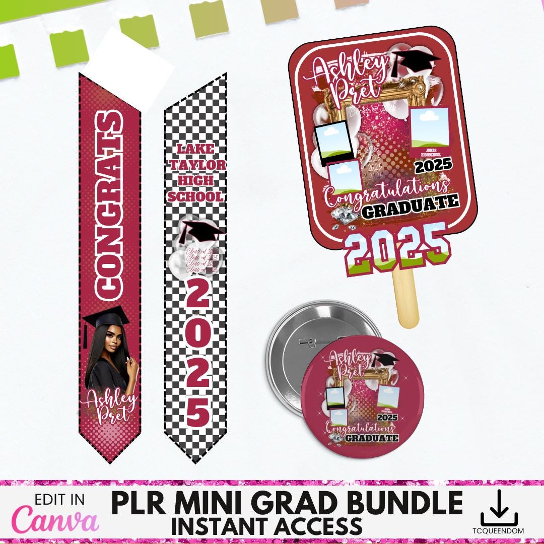 Editable Graduation Stole Template, Grad Button, Graduation Fan, Canva ...