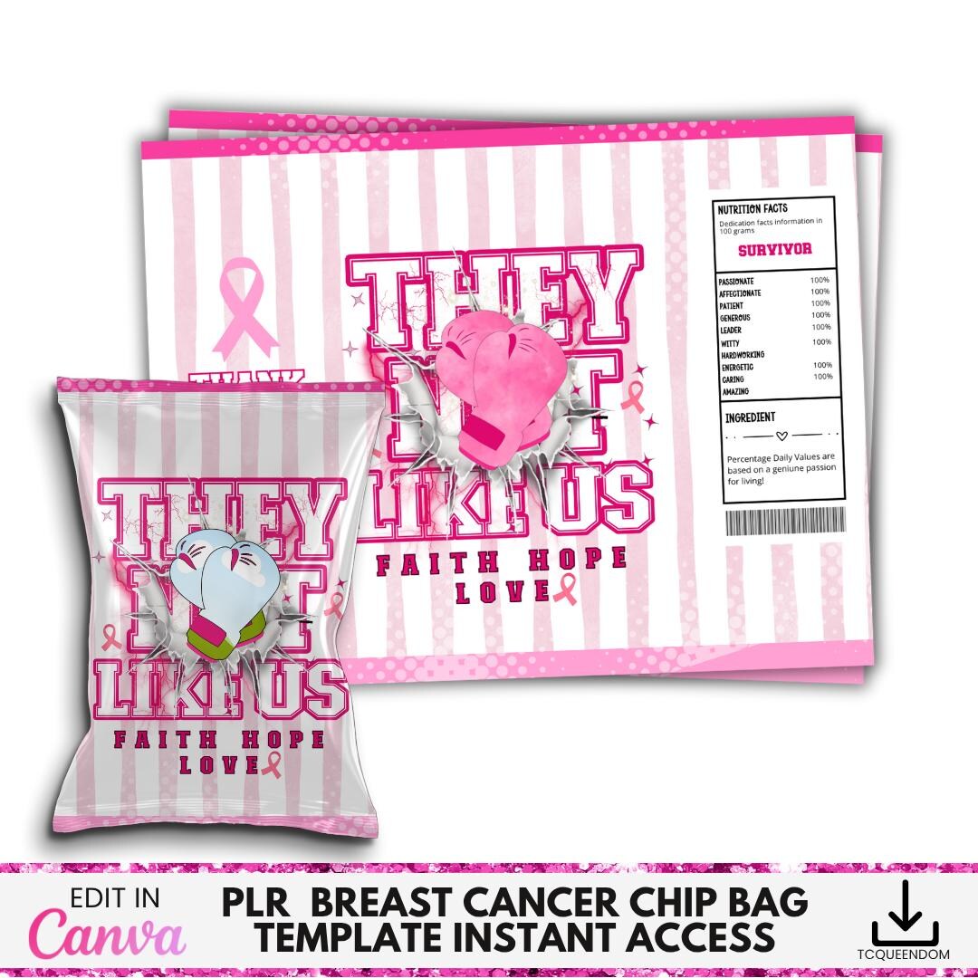 Breast Cancer Chip Bag Template, Canva Editable Chip Bag, Breast Cancer ...