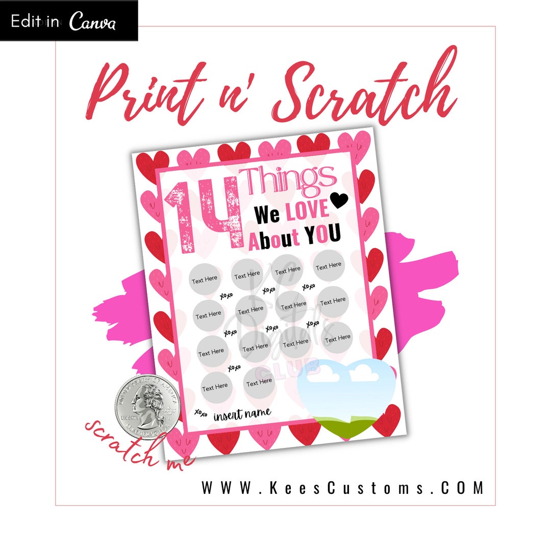 Valentine Scratch off Print, Canva Template, 14 Things I Love About You ...