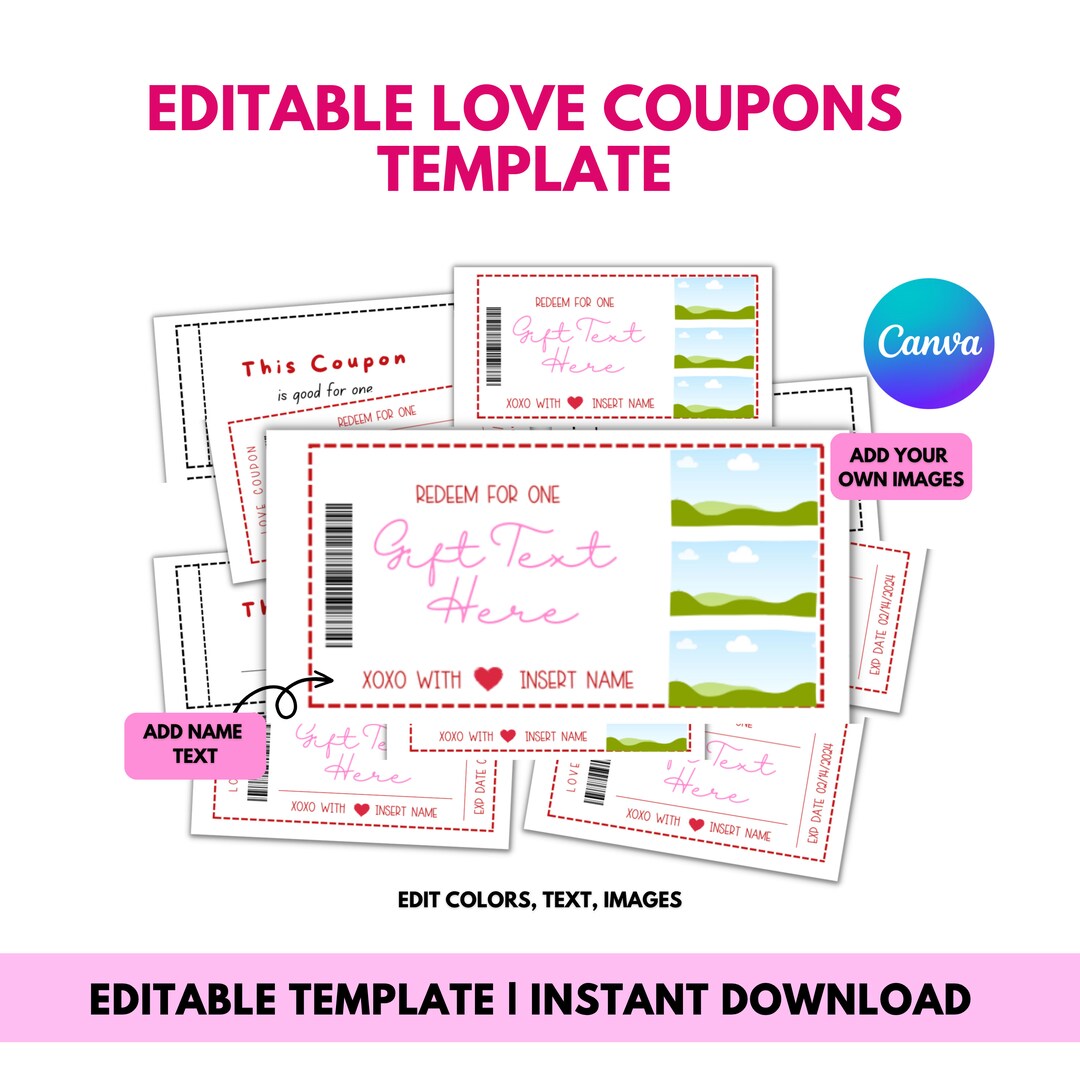 Valentine Coupon, Printable Naughty Love Coupon Editable, Canva Love Coupons Book, Coupon Book ...