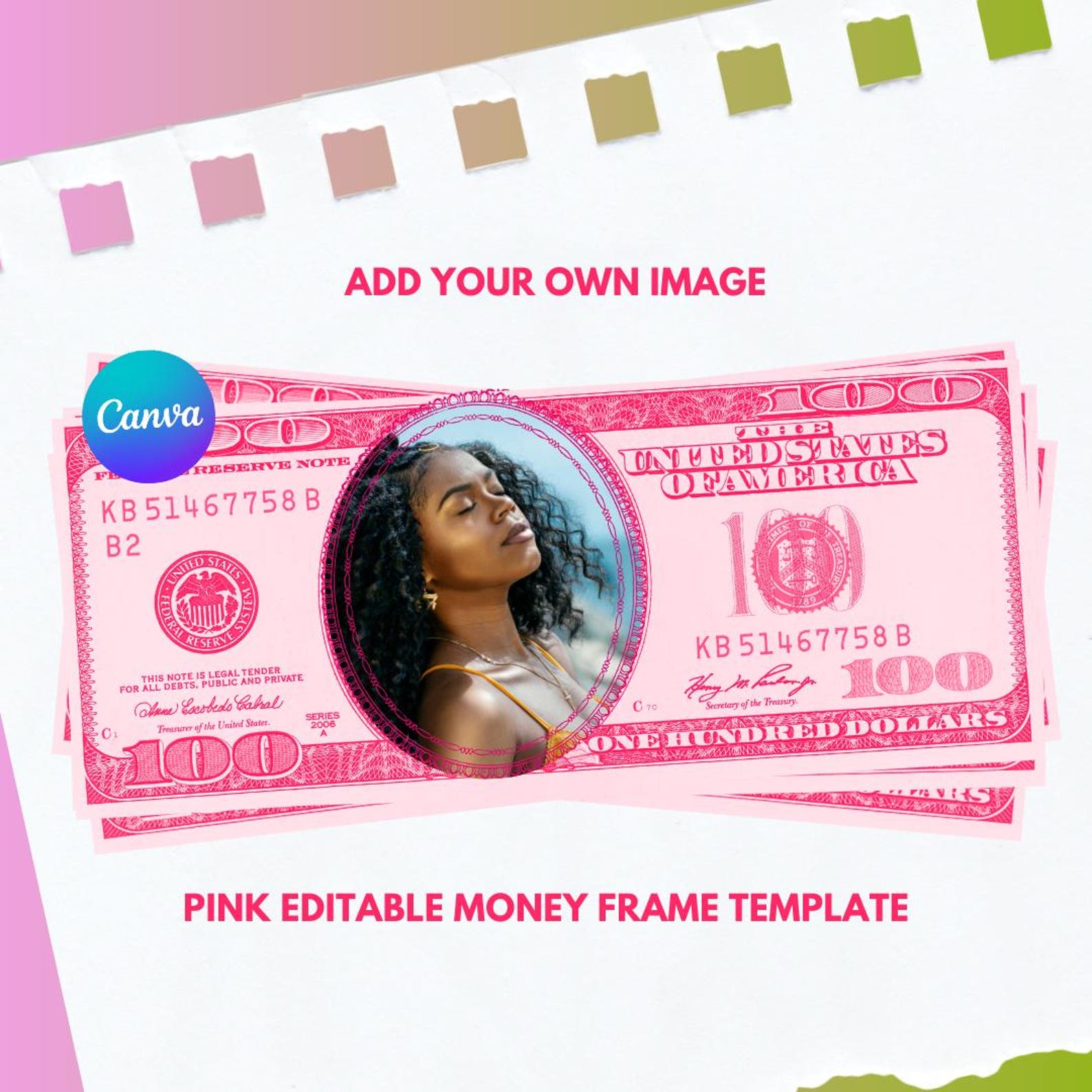 Personalized 100 Dollar Bill Template, Editable Canva Template ...