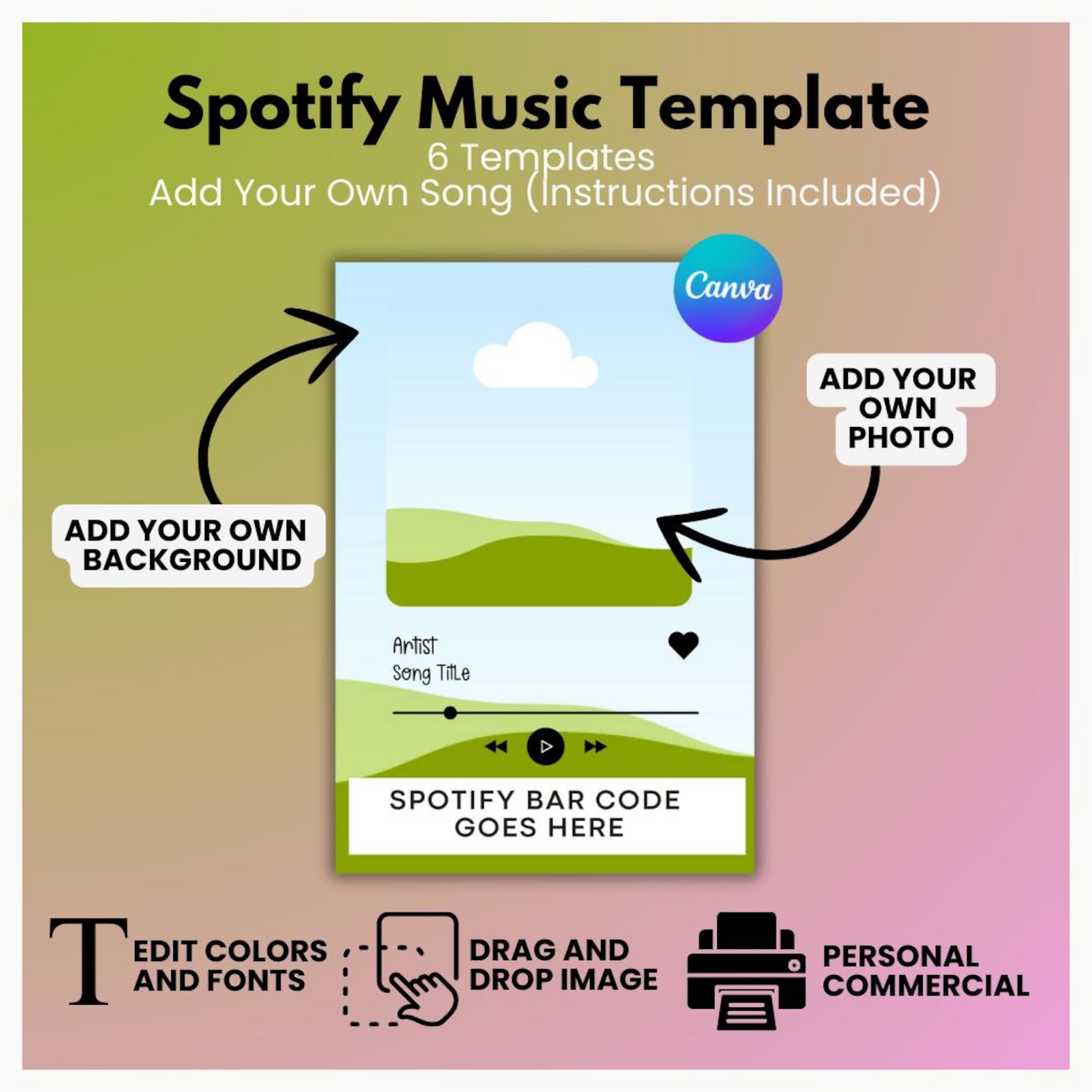 Music Player Template Canva, Canva Frame, Music Player Plaque, Glass ...
