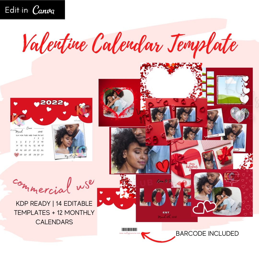 Valentine Calendar Template, Canva Editable Template. Printable, Add ...