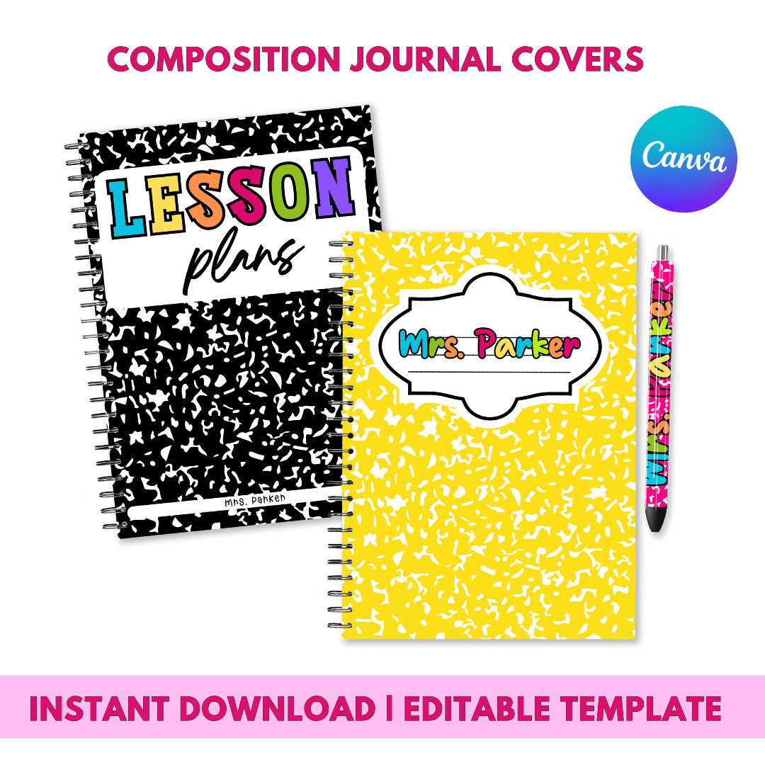 Editable Composition Notebook Bundle Canva Template, Pen Wrap, Teacher ...